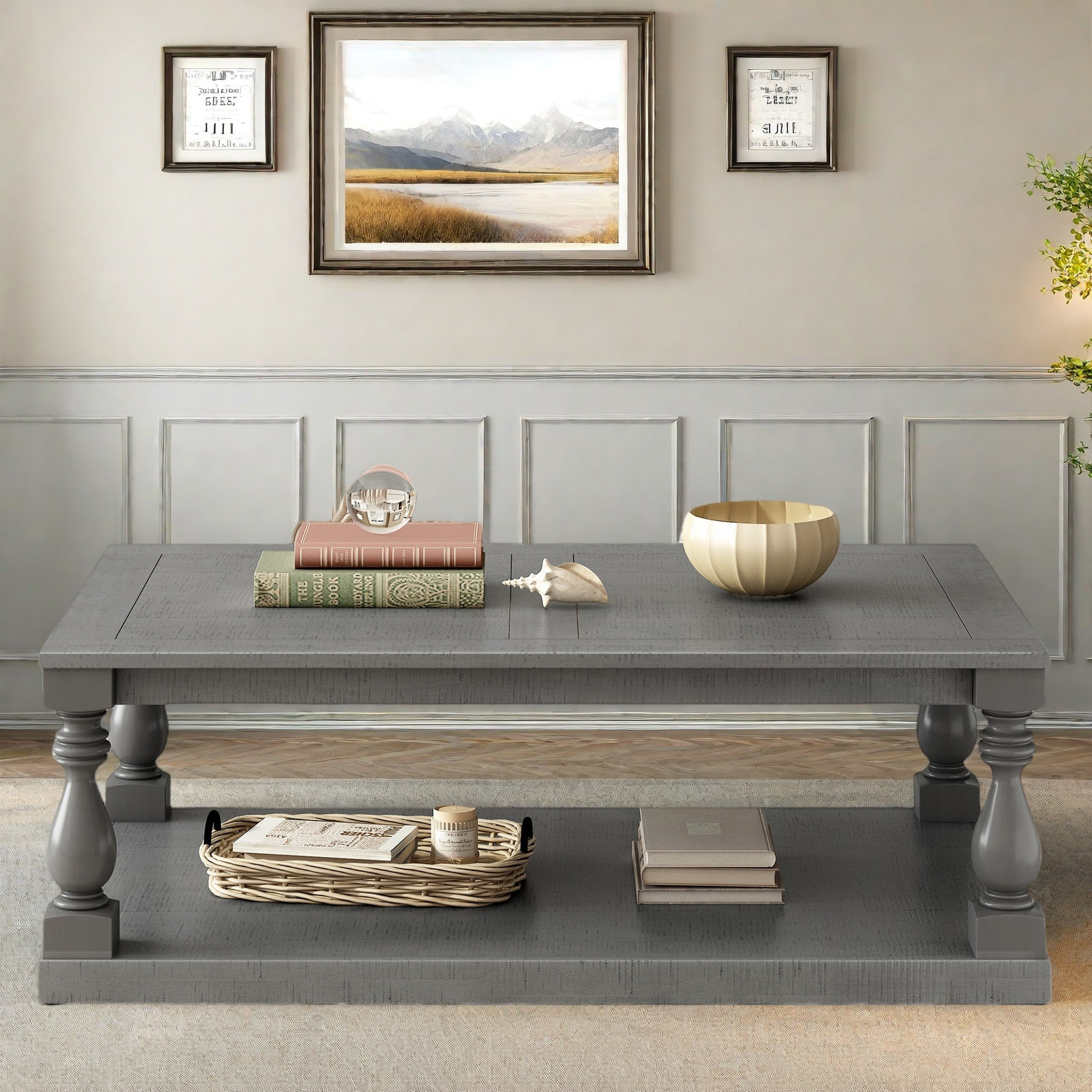 Charlton Home® Vintage Coffee Table With Vase Column Legs And ...