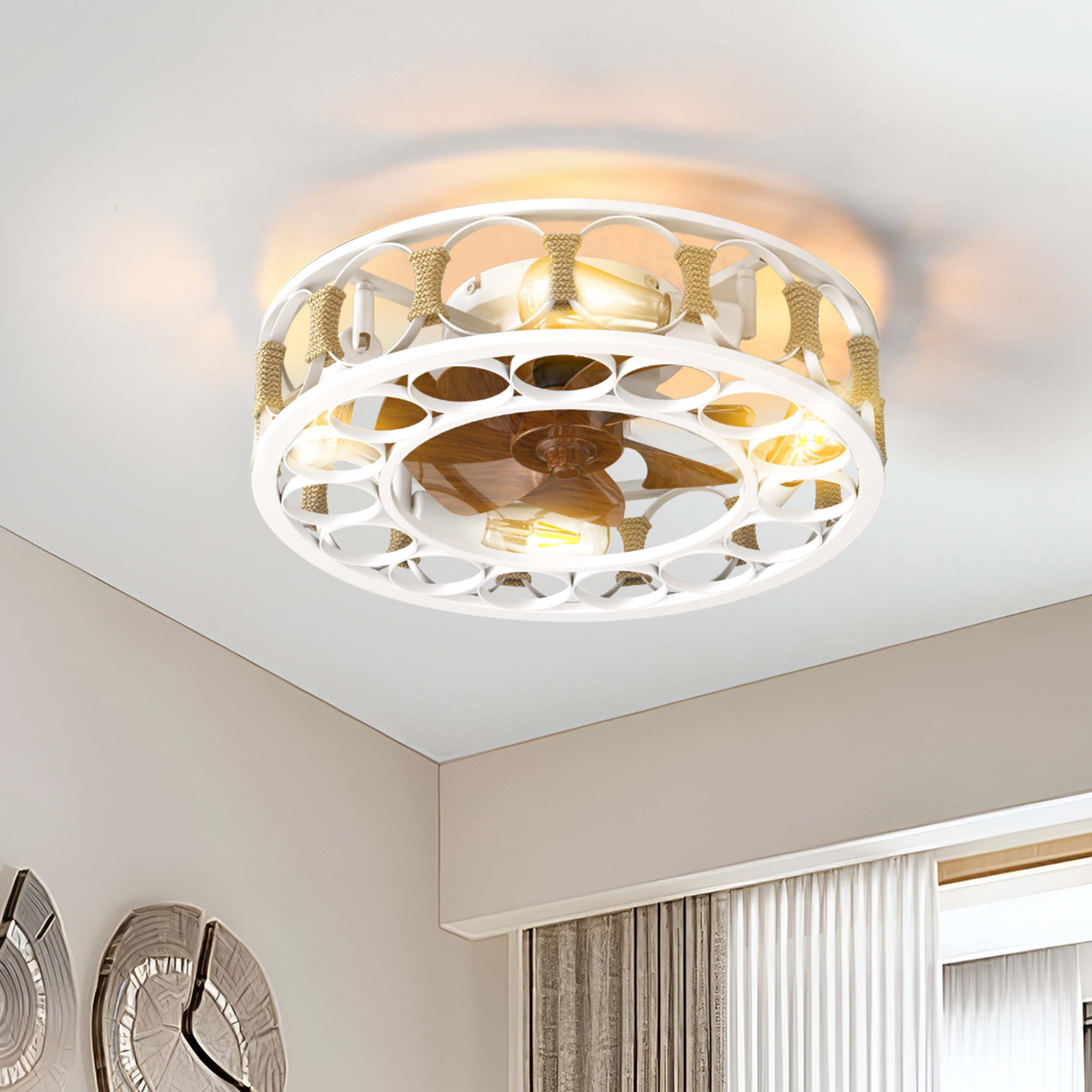 Bay Isle Home™ Voni 19.7 Inch Modern Caged Ceiling Fan with Lights ...