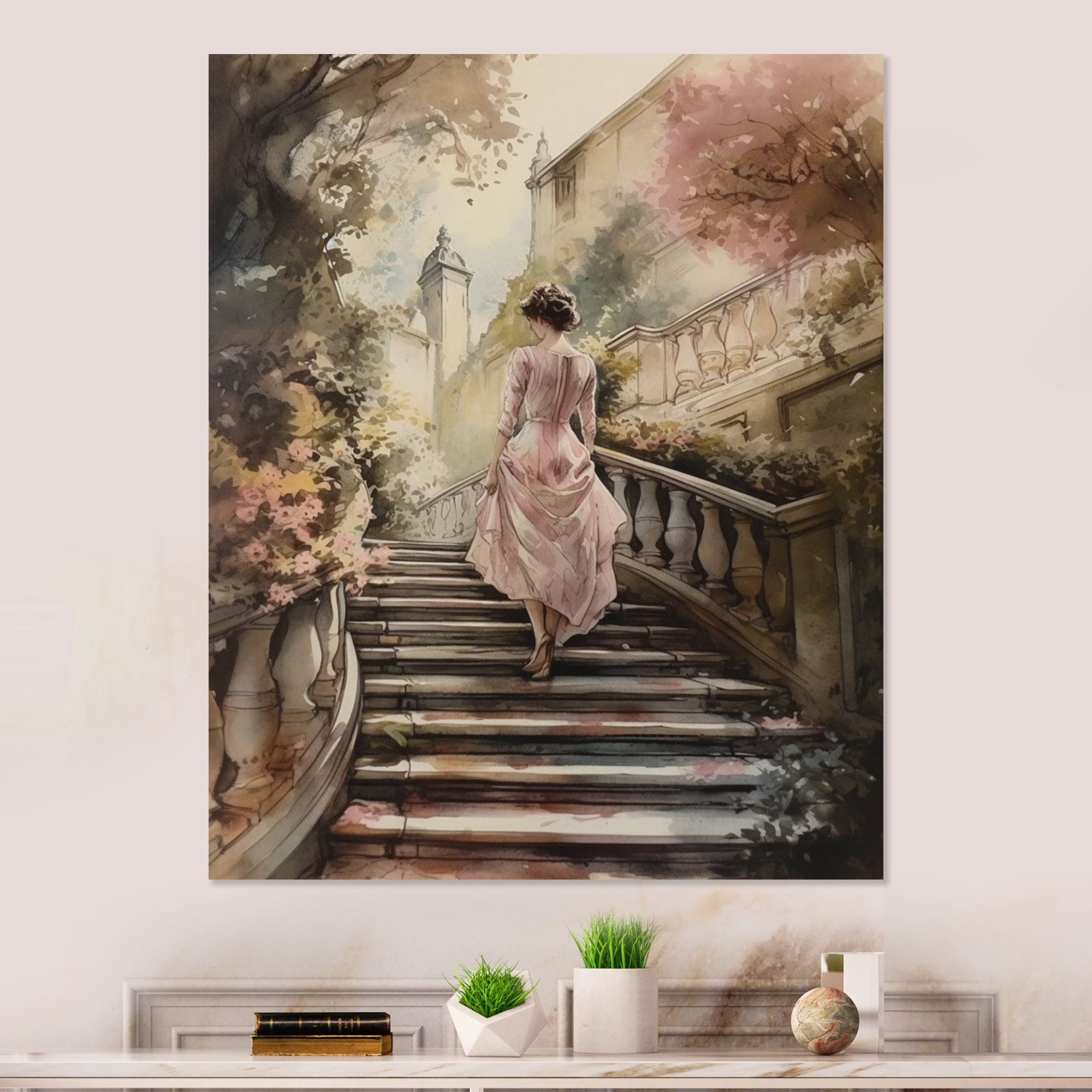 House of Hampton Elegant Woman Walking Down Stairs III - Woman Romantic ...