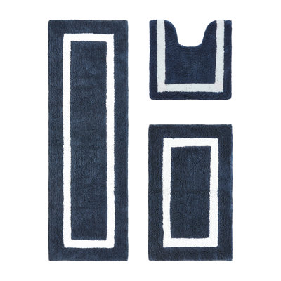 navy border bath mat
