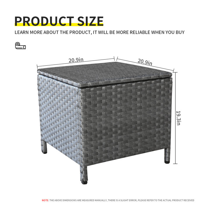 Ebern Designs Outdoor Wicker Side Table Patio Coffee Table with Storage ...