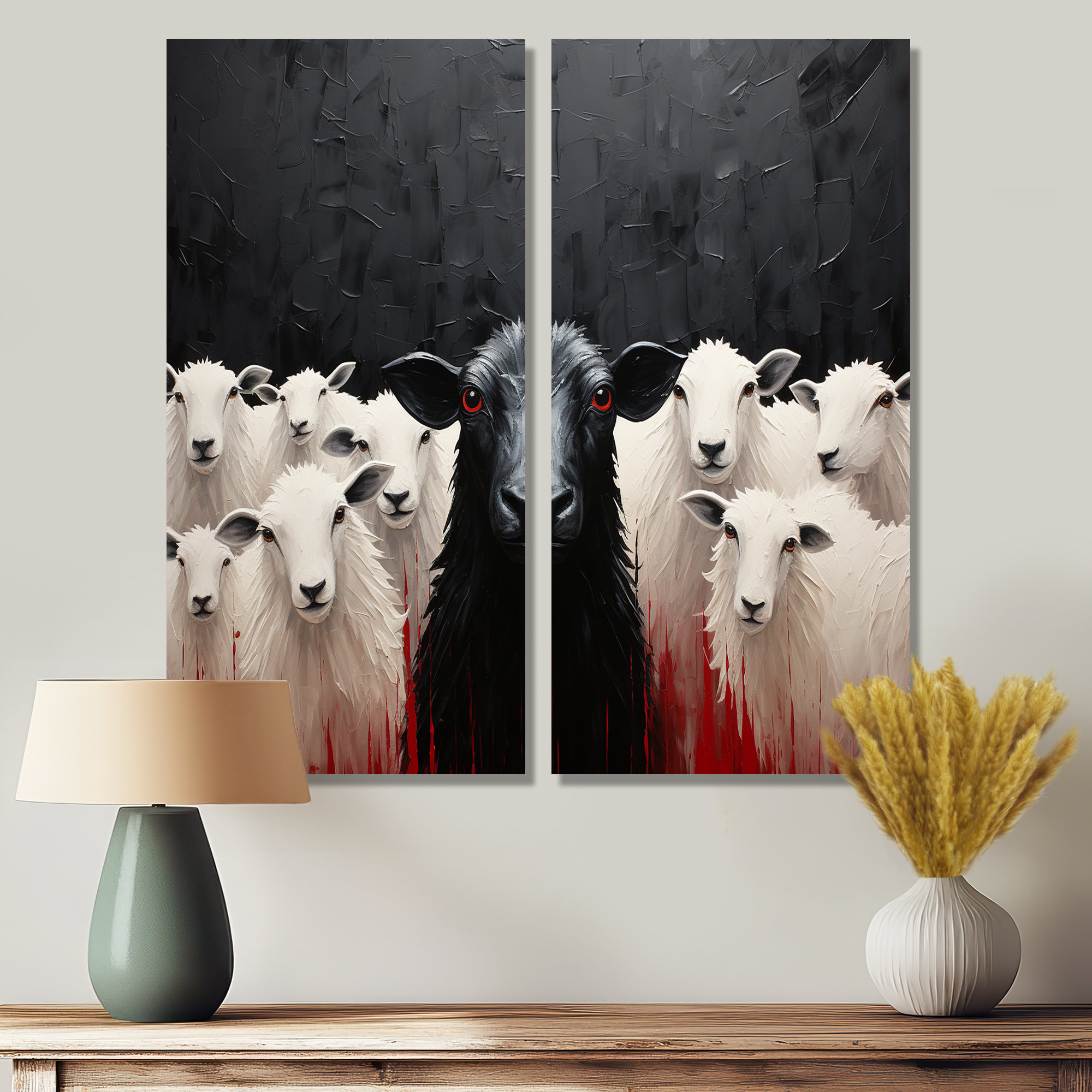 Latitude Run® Black White Sheep Minimalist Flock - Gray Modern Wall Art ...