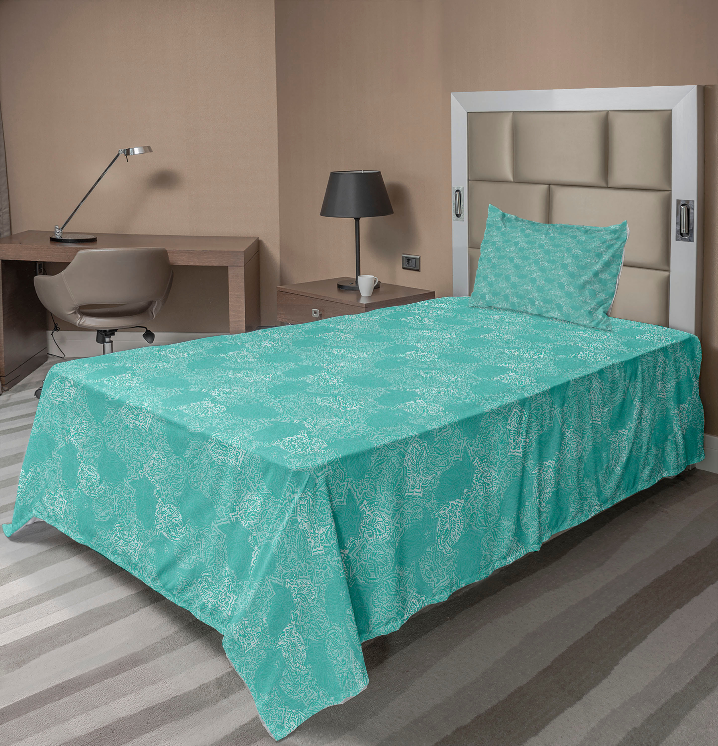 Ambesonne Ethnic Sheet Set Flora Flowers Leaves Vintage Turquoise Deep ...