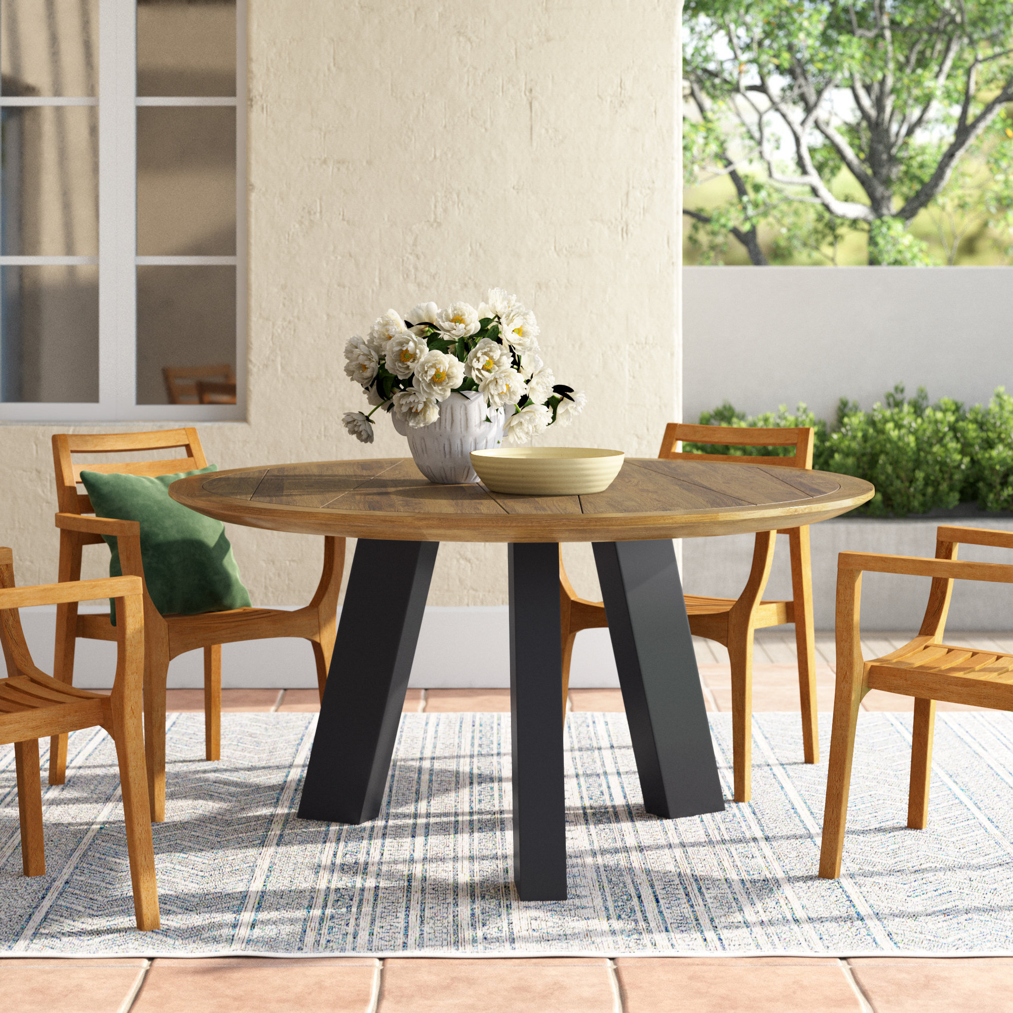 Three Posts™ Lerna Indoor/Outdoor Round Teak Dining Table & Reviews | Wayfair