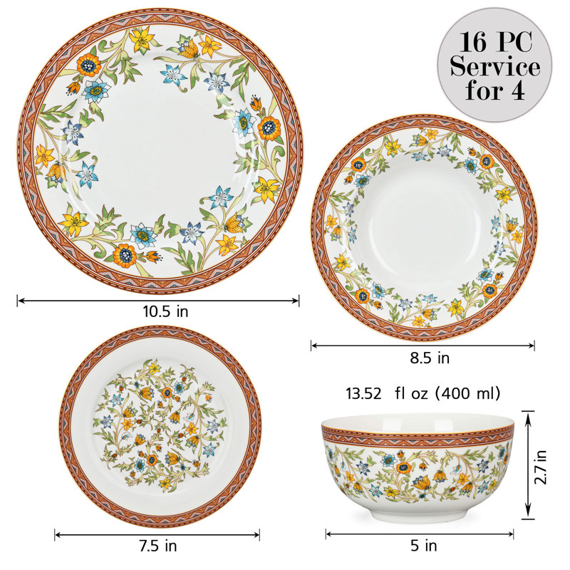 STP Goods Polyanka Porcelain China Dinnerware Set - Service for 4 ...
