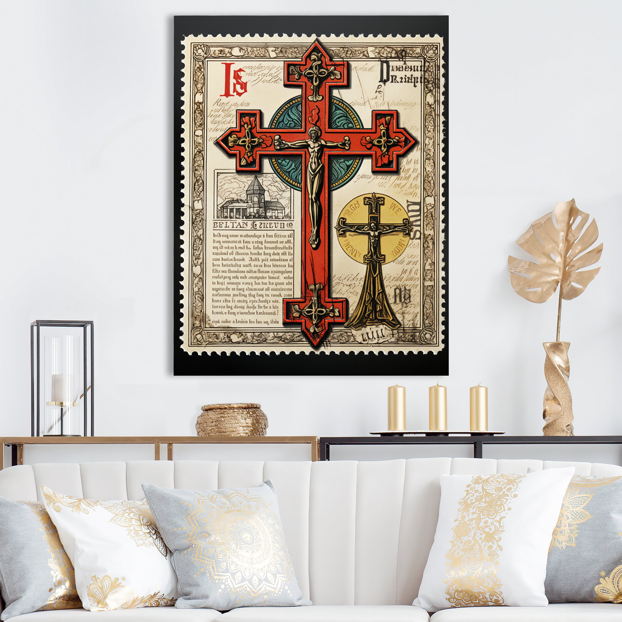 Trinx Sacred Cross Retro Red Illustration - Christianism Wall Decor ...