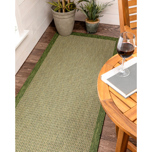 Union Rustic Marshanna Odin Solid Striped Border Indoor Outdoor Green ...