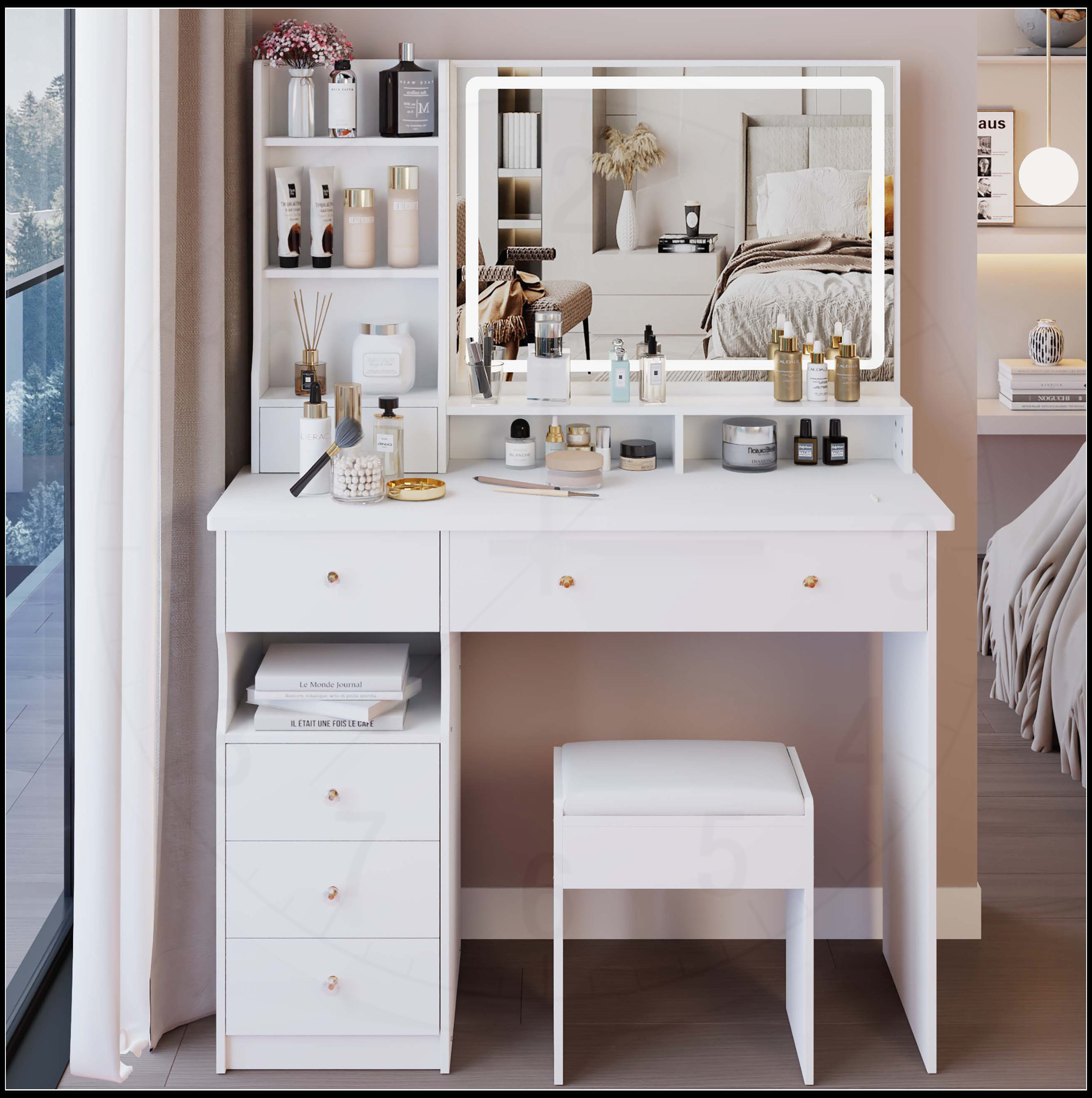 Wrought Studio™ Versatile Large Desktop Vanity Table with LED Mirror ...