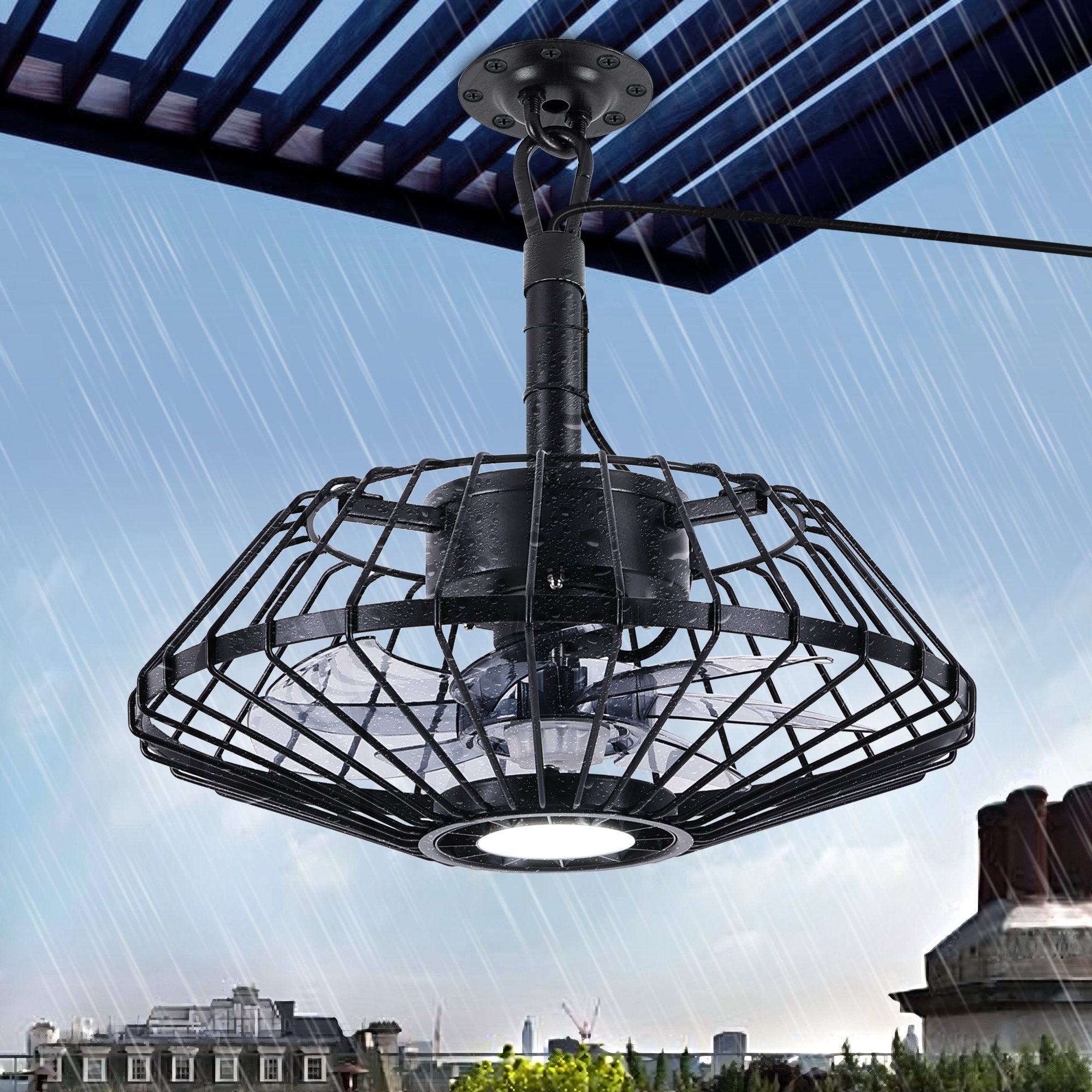 17 Stories 15" IP64 Waterproof Outdoor Ceiling Fan with Dimmable LED ...