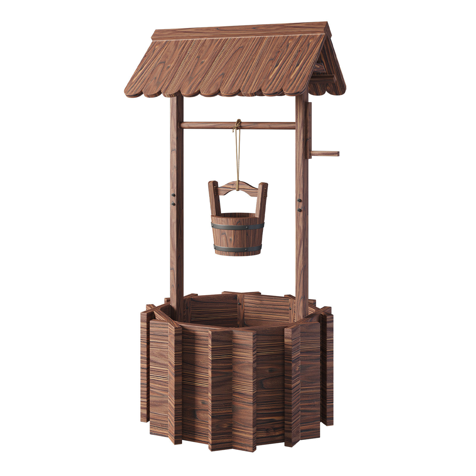 Aoxun 54"hx25.2"w Wooden Wishing Well Planter With Rope & Bucket ...