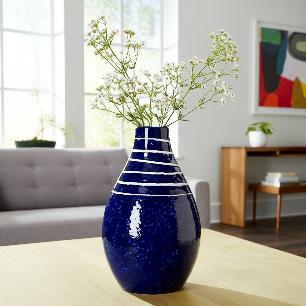 Red Barrel Studio® Vase Ceramic Stoneware Glossy 10" Modern Home Office ...