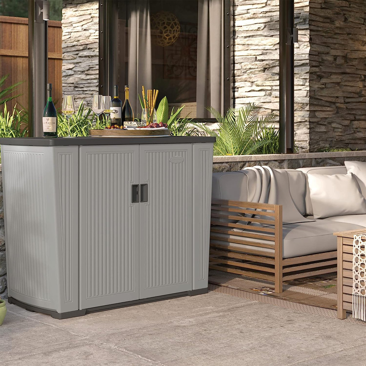 Suncast Backyard Oasis 130 Gallon Outdoor Storage Shed Basic Unit, Dove ...