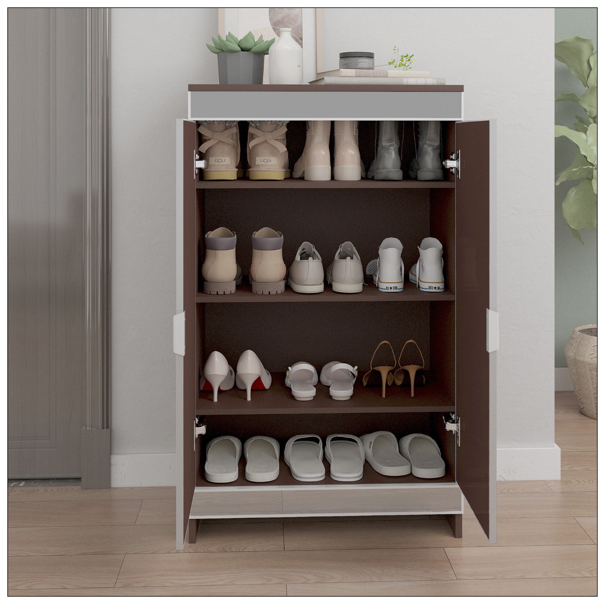 Orren Ellis Elegant Decor Mirrored Cabinet With Silver Edging,Mirrored ...