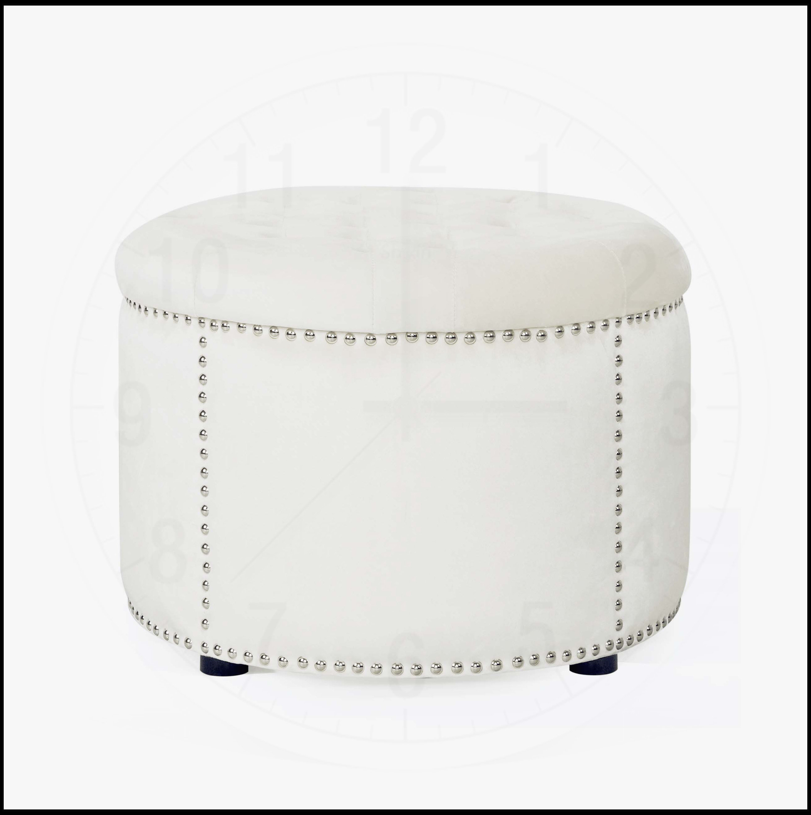 Mercer41 Luxurious Emerald Velvet Round Ottoman with Studded Rim for ...