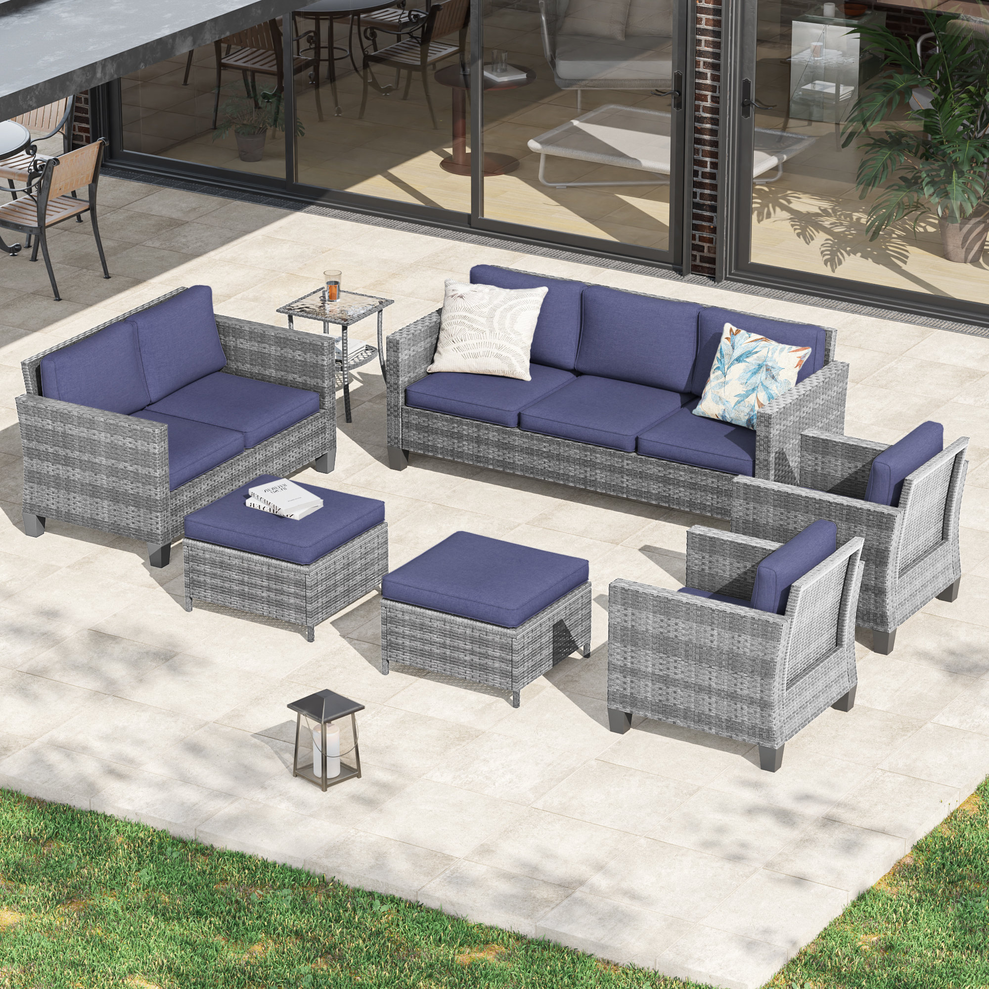 ACEGOSES 7 Piece Outdoor Conversation Set with Wicker Chairs and Side ...