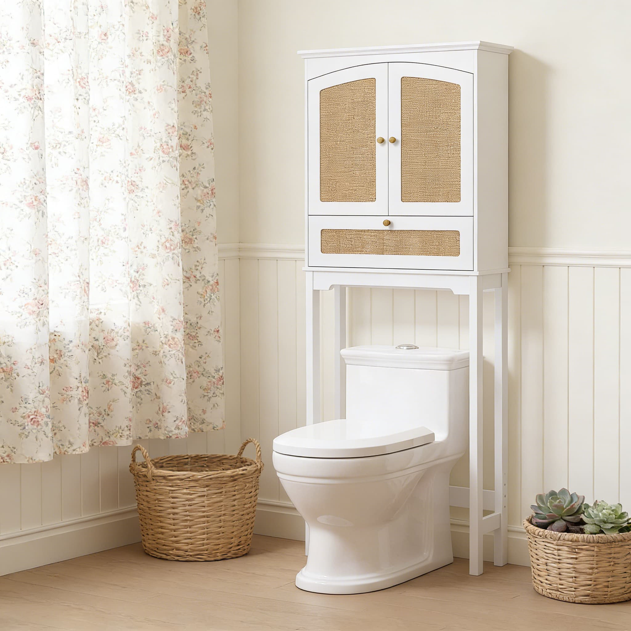 Rebrilliant Over The Toilet Storage Cabinet With Hand-Woven Rattan ...