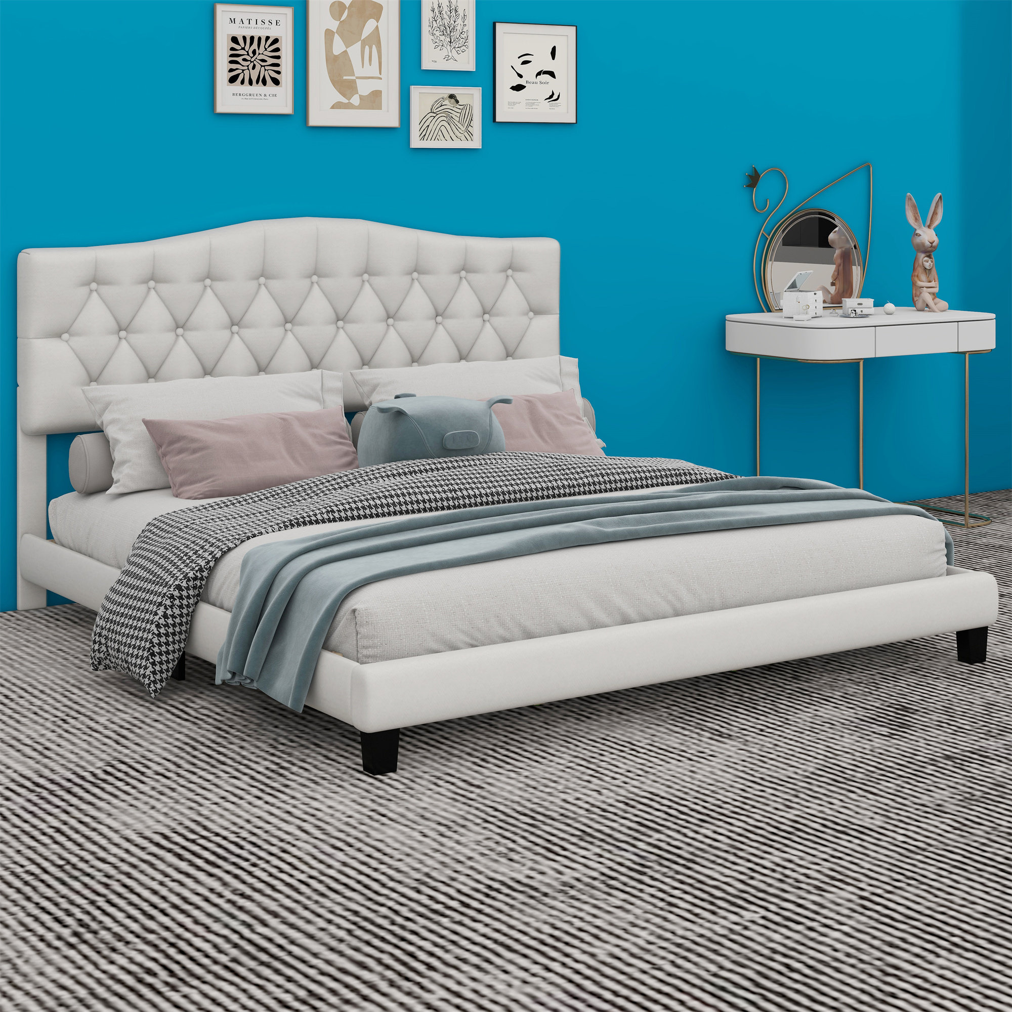 Winston Porter Nikkolai Upholstered Spindle Bed with Saddle Curved ...