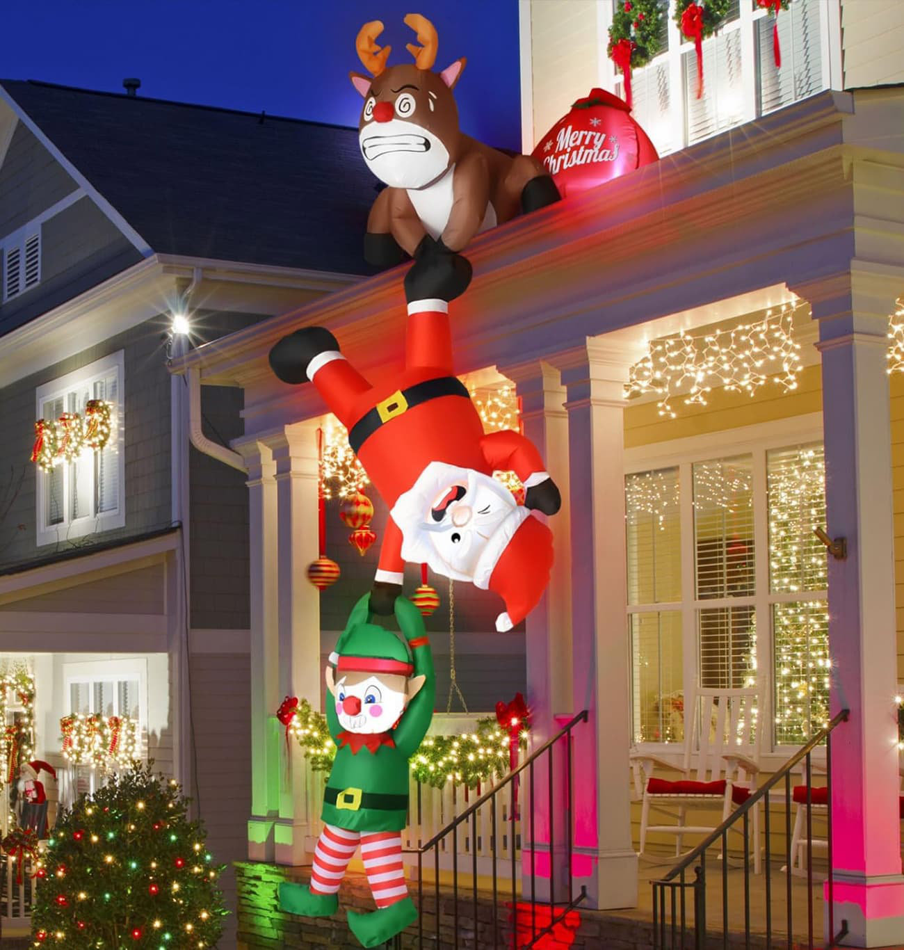 The Holiday Aisle® 8FT Hanging Christmas Inflatable Set: Reindeer ...