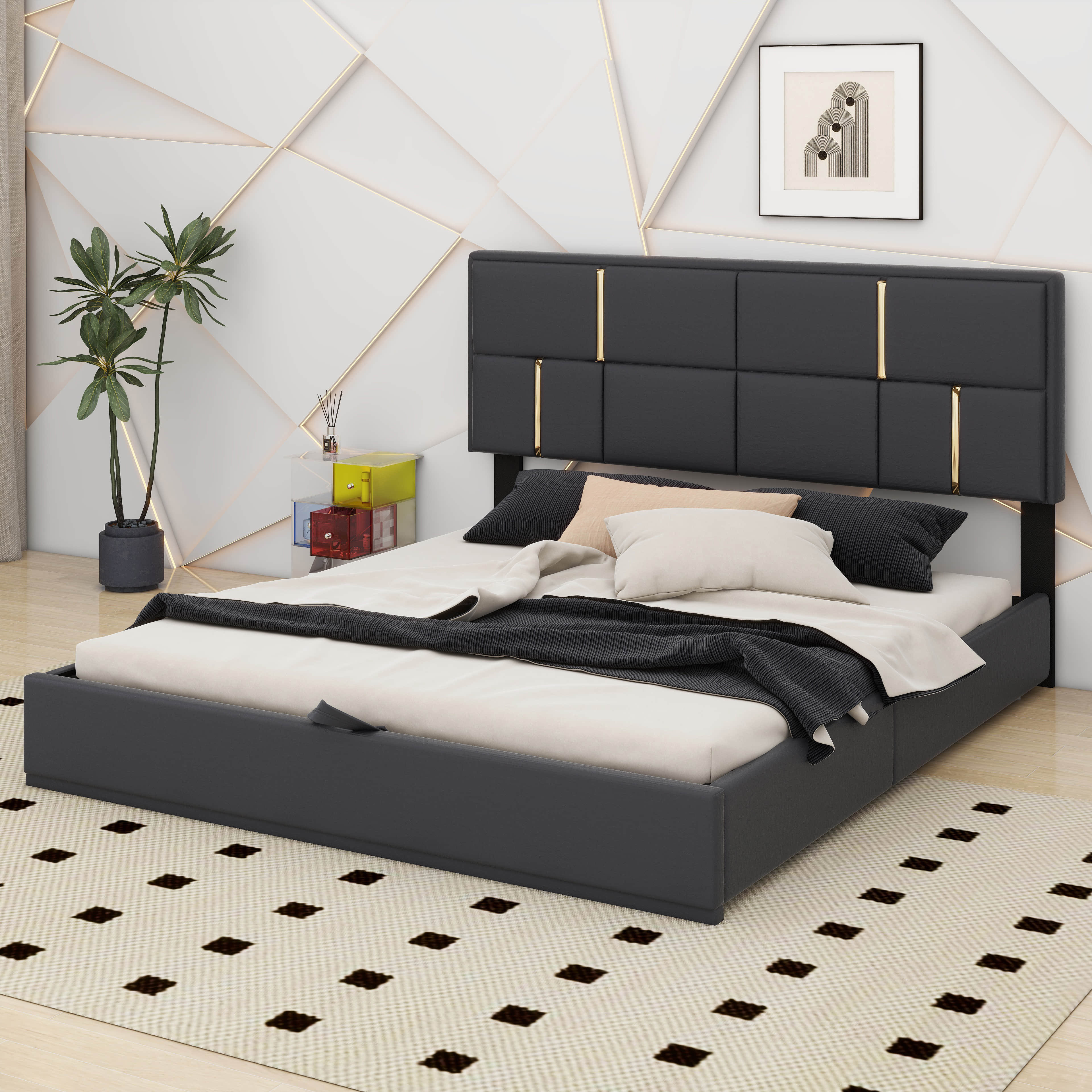 Mercer41 A Queen-Sized Upholstered Platform Bed Equipped With A ...