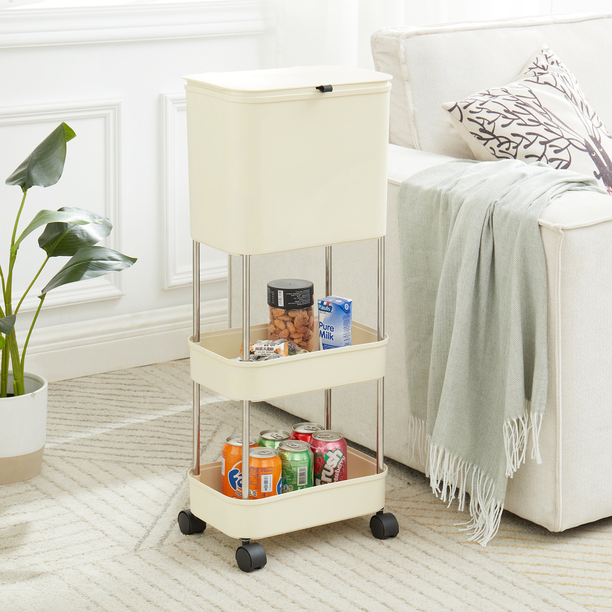 Vecelo Kitchen Trash Can with Lid Garbage Bin with 2 Storage Shelves ...