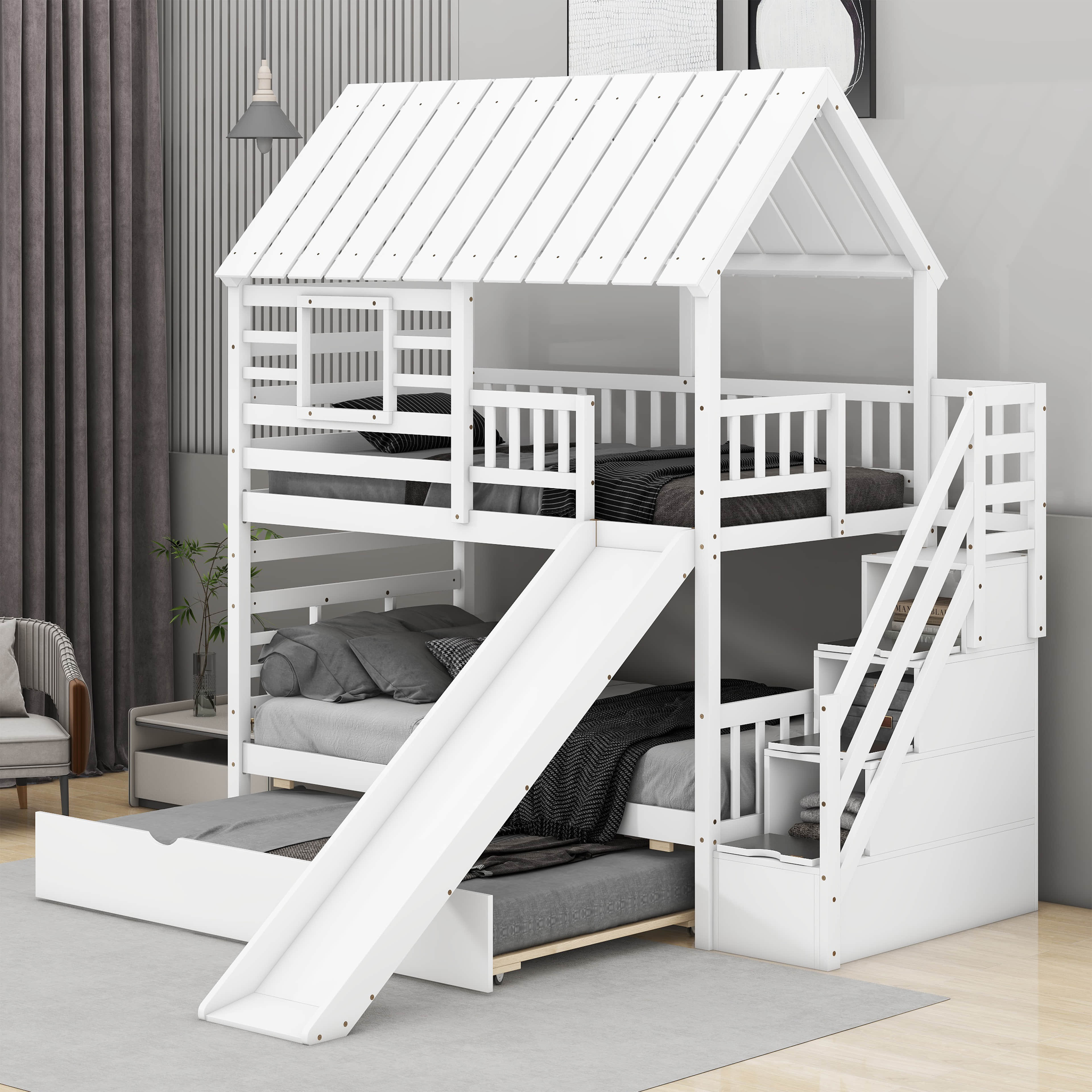 Harper Orchard Ailsa Kids Twin Over Twin Bunk Bed with Trundle | Wayfair