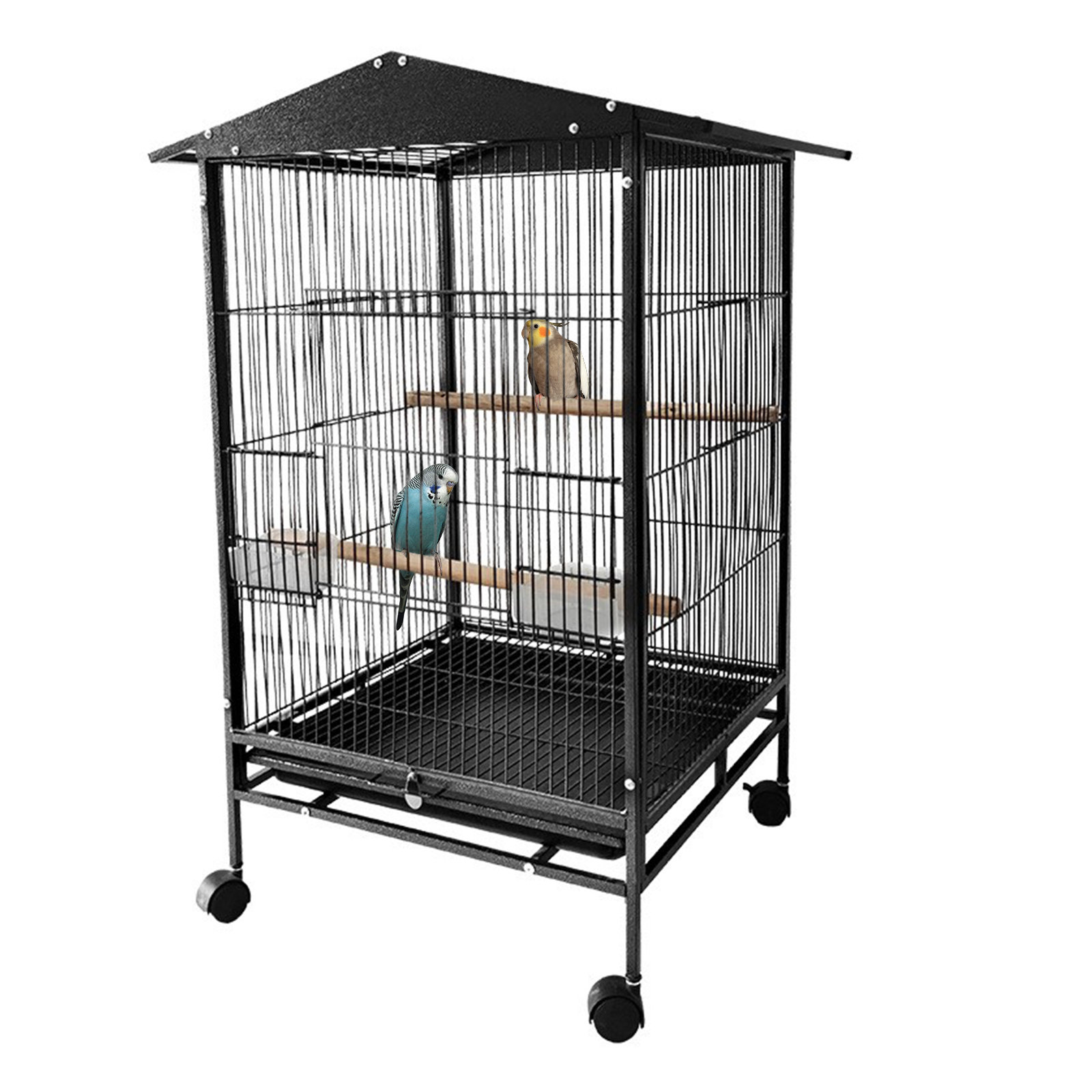Latitude Run® Bird Cage with Wheels, Durable Wrought Iron Parakeet Cage ...