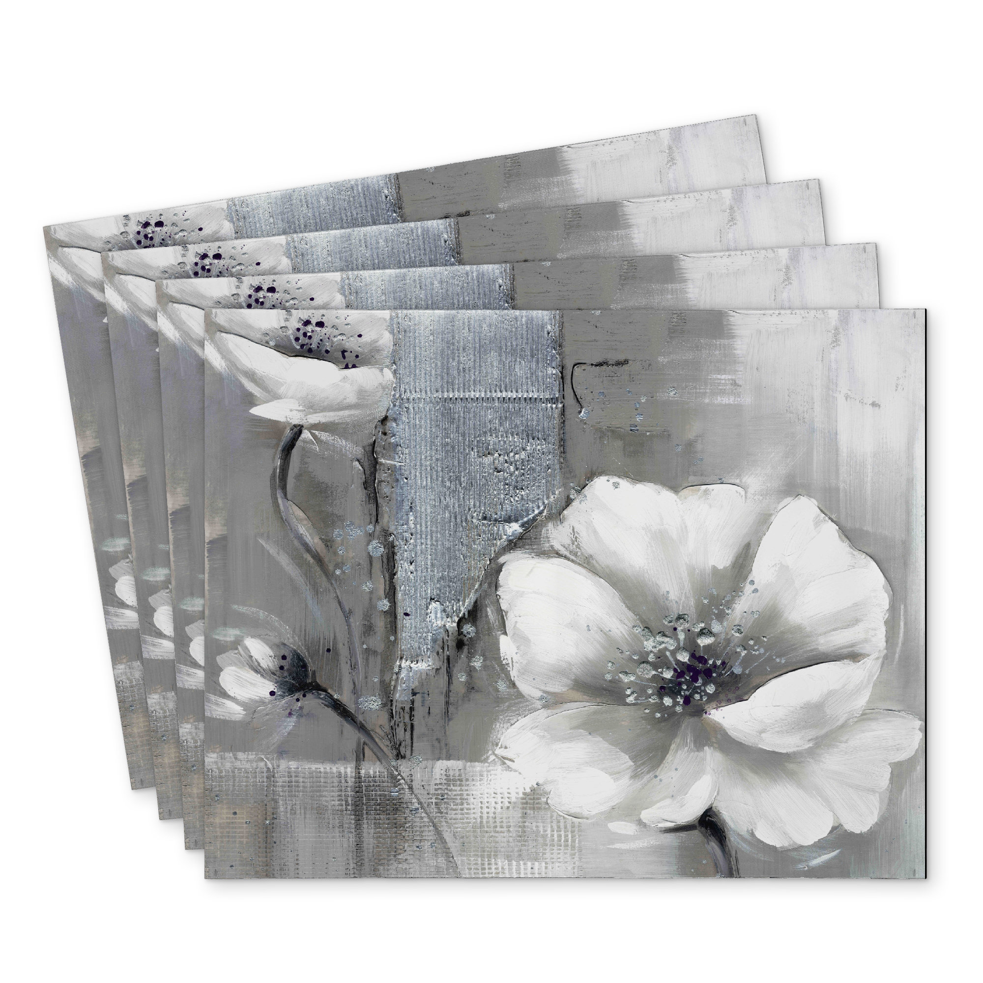 East Urban Home Monochrome Silver Floral Polyester Kibbe (Set of 4 ...