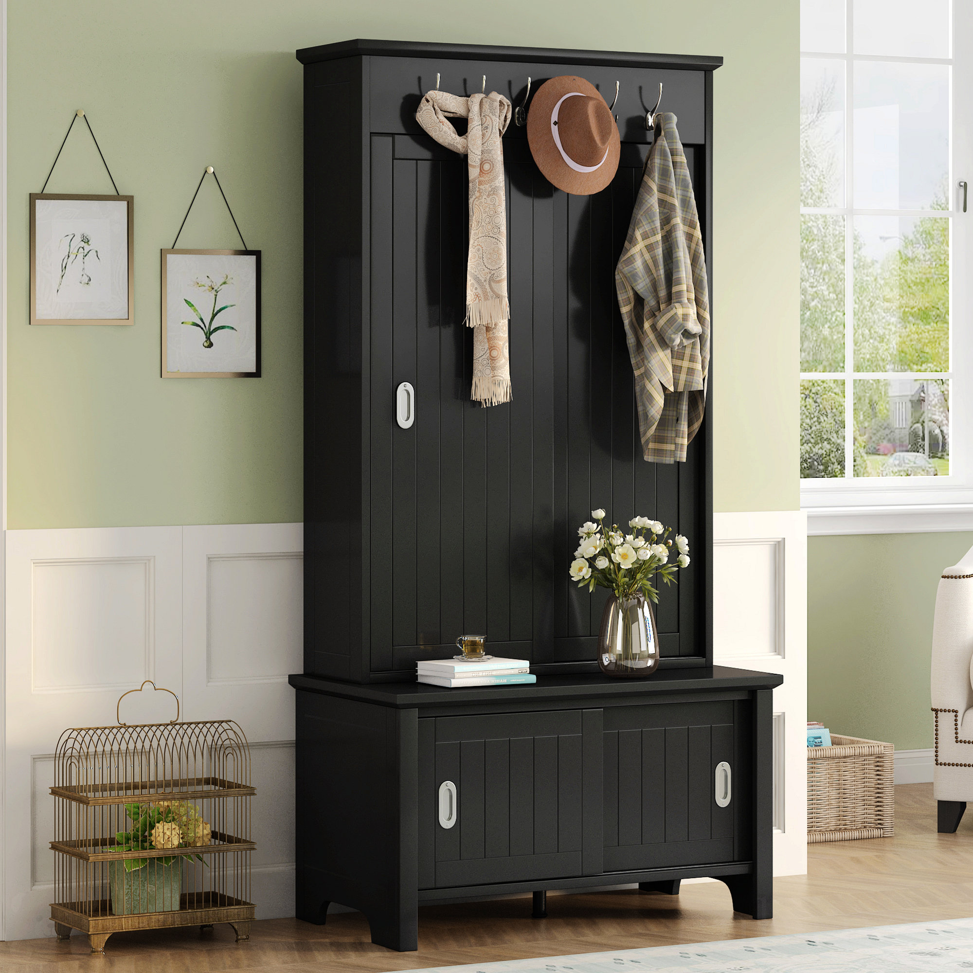 Red Barrel Studio® Multifunctional Hall Tree With Sliding Doors | Wayfair