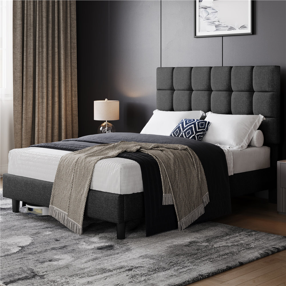 Yaheetech Size Modern Upholstered Bed Frame with Adjustable Square ...