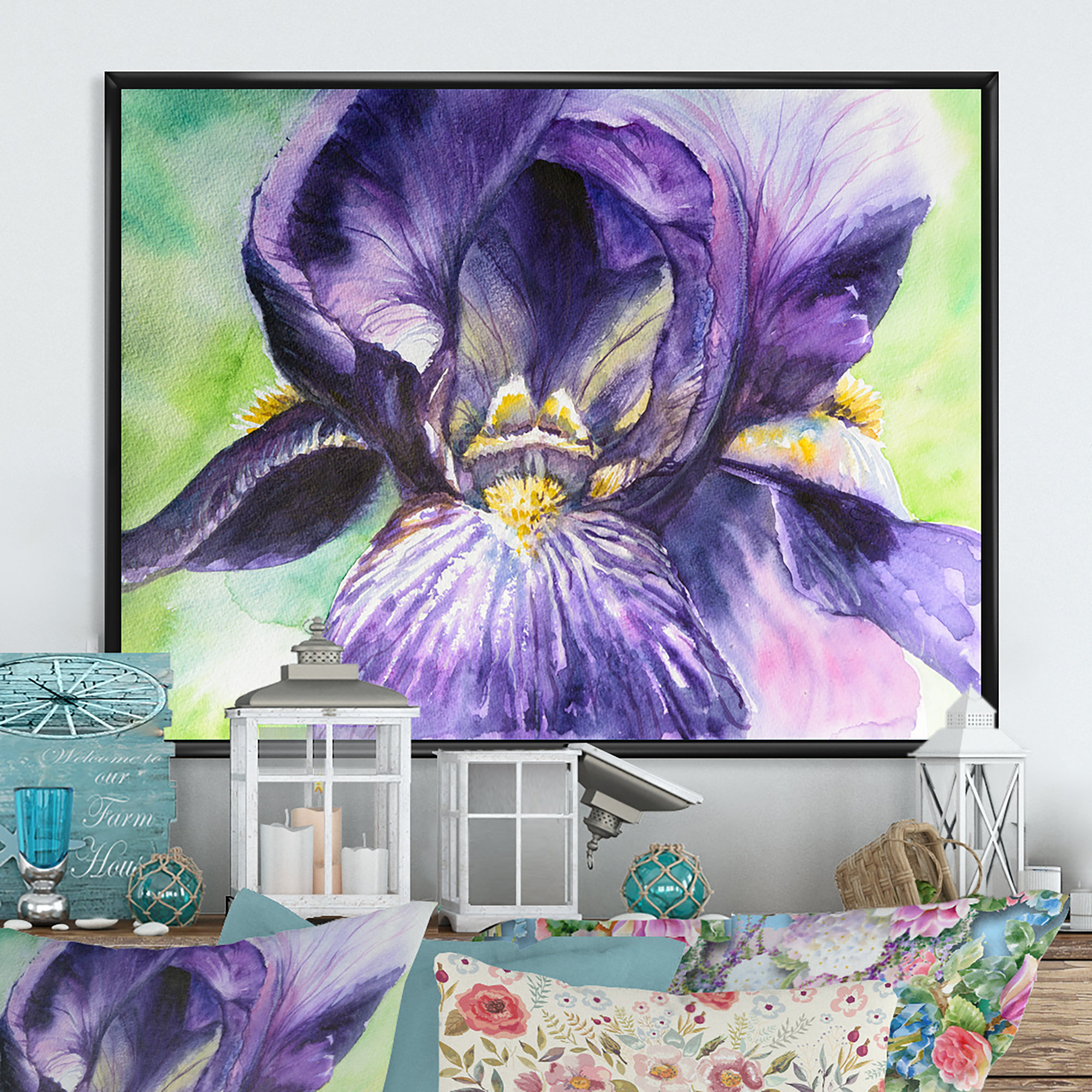 Winston Porter Aquarelle Iris Purple Flower - Floater Frame Print on ...