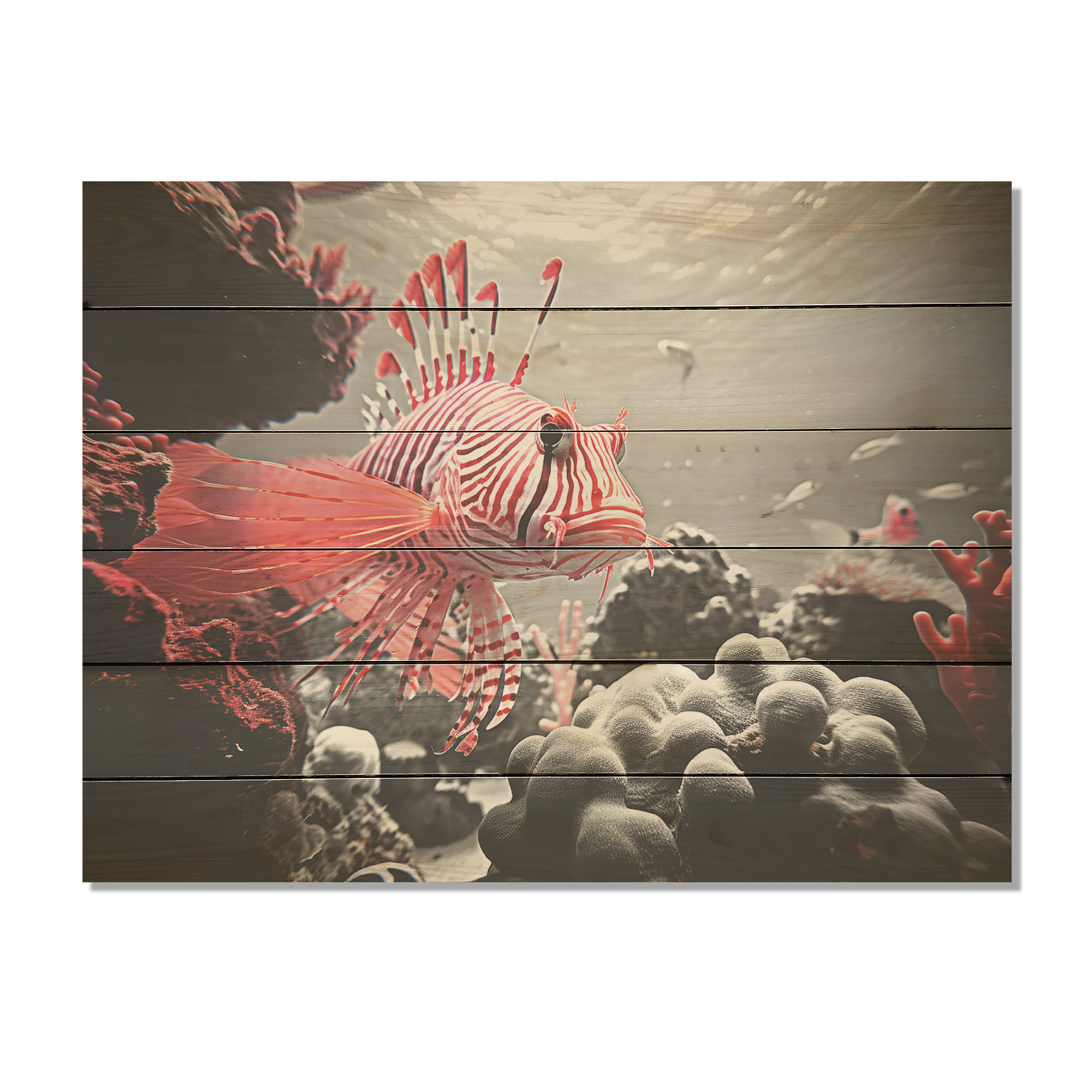 Highland Dunes Monochrome Red And Grey Fish Crawl I - Coastal Coral ...