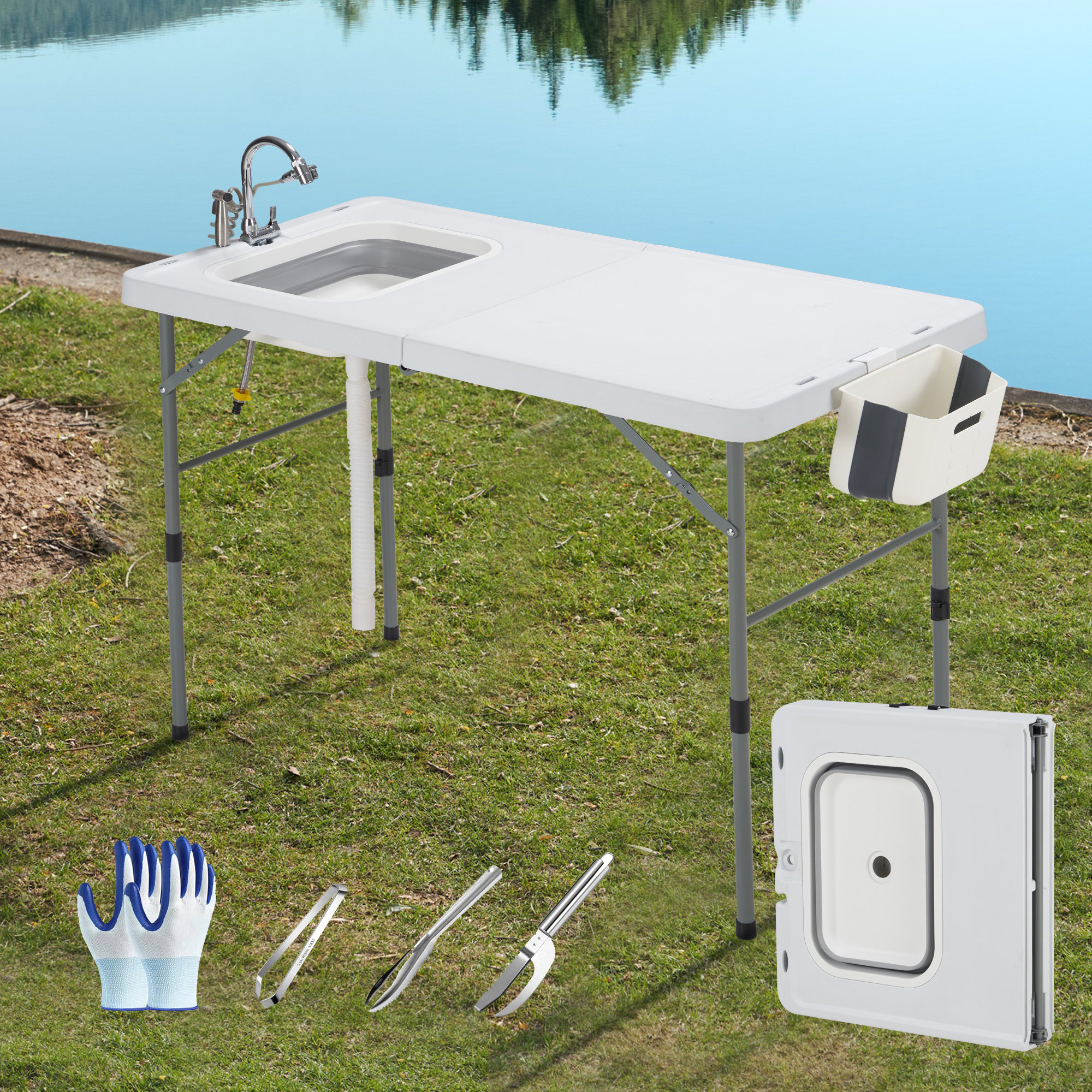 AHB Dragosum 50" Folding Fish Cleaning Table With Foldable Sink ...