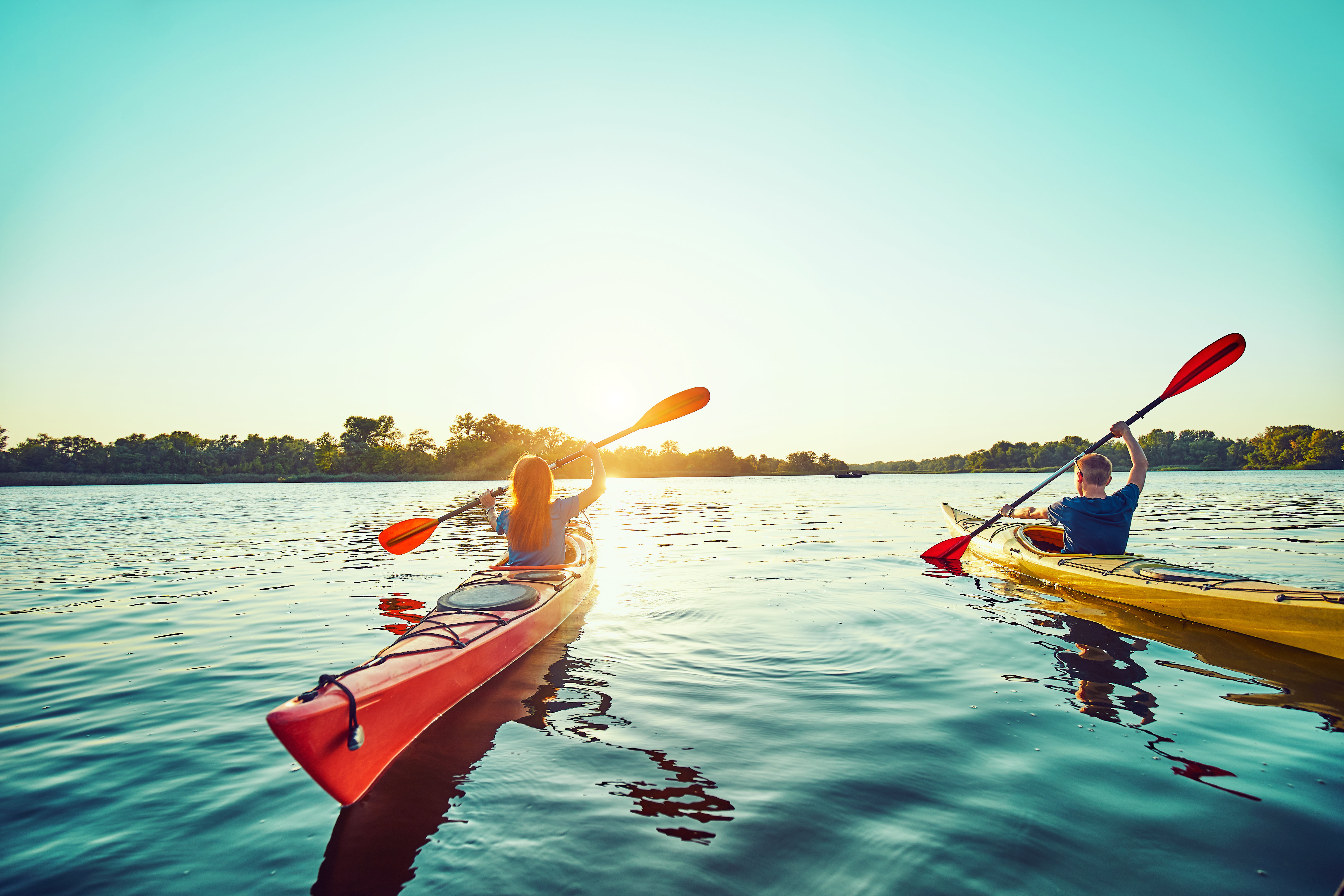 Breakwater Bay People Kayak During Sunset - Wrapped Canvas Photograph ...