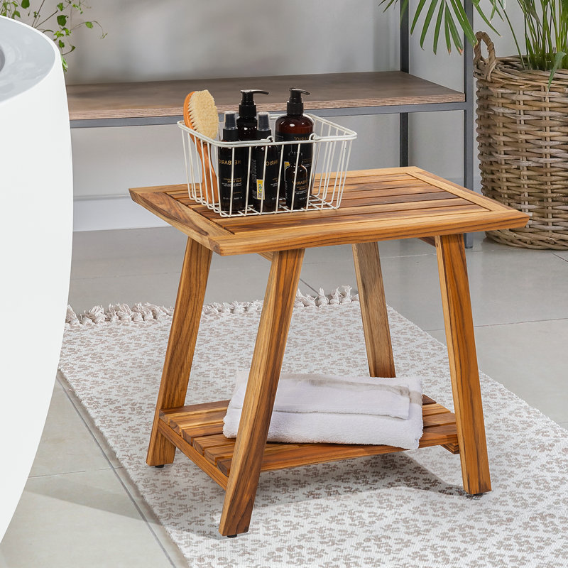 Ebern Designs Raylynne 2-Tier Solid Teak Wood Freestanding Bathroom ...