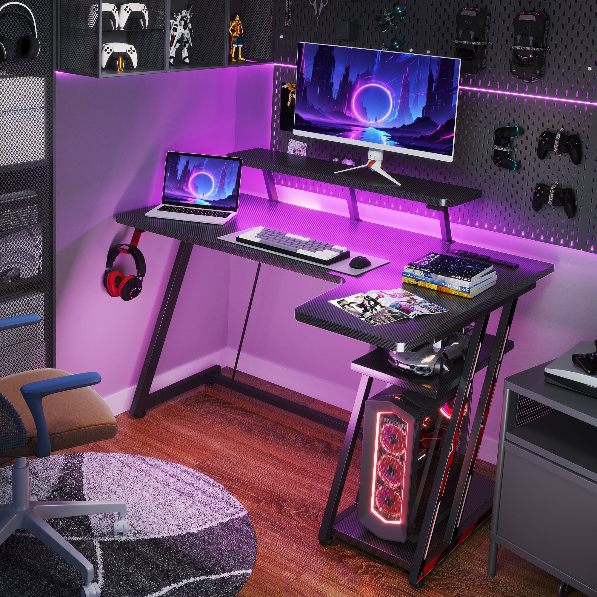 Inbox Zero L-shaped Desk With Recessed Power Outlets For Charging ...