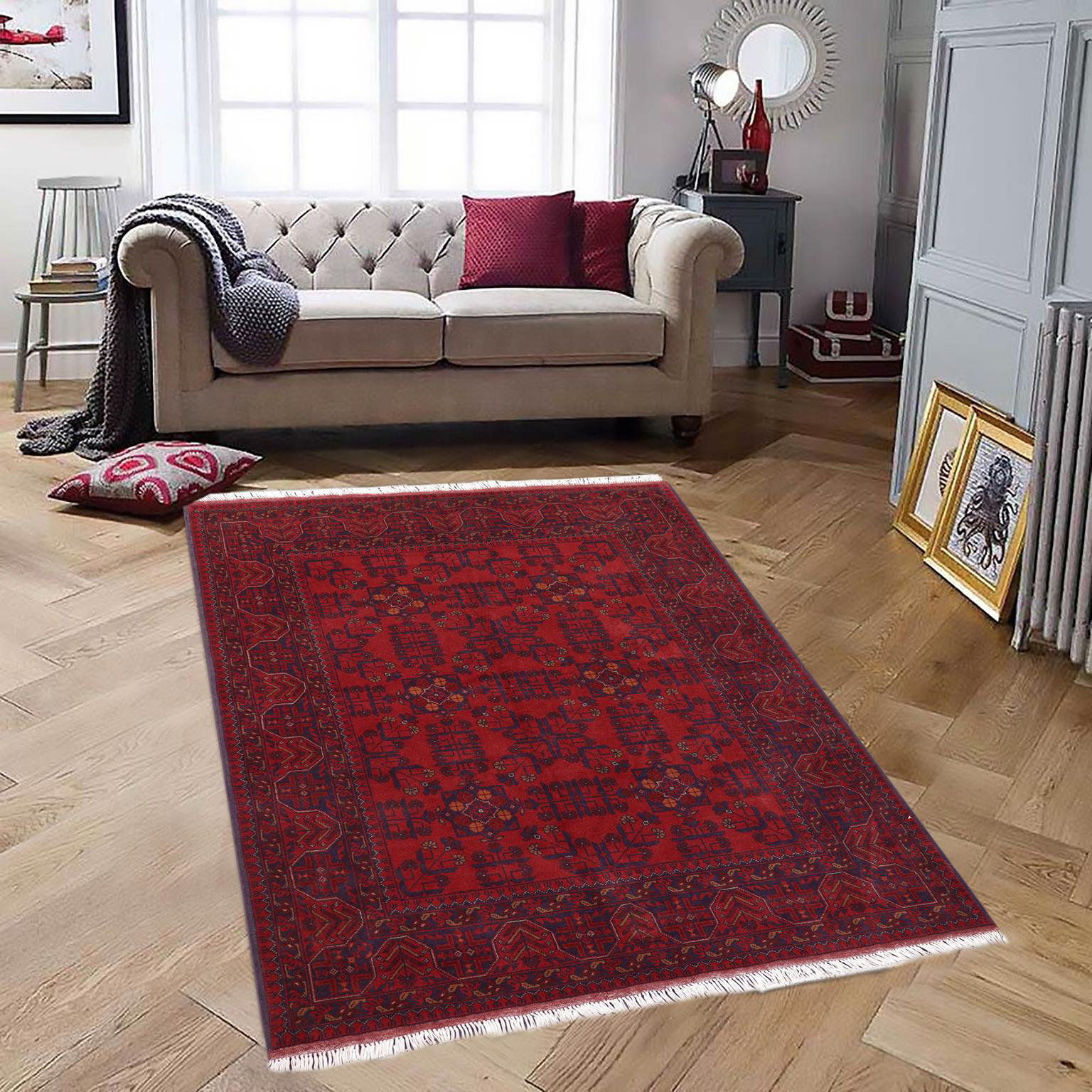 Isabelline Madonia Geometric Handmade Hand-Knotted Rectangle 4'11" x 6 ...