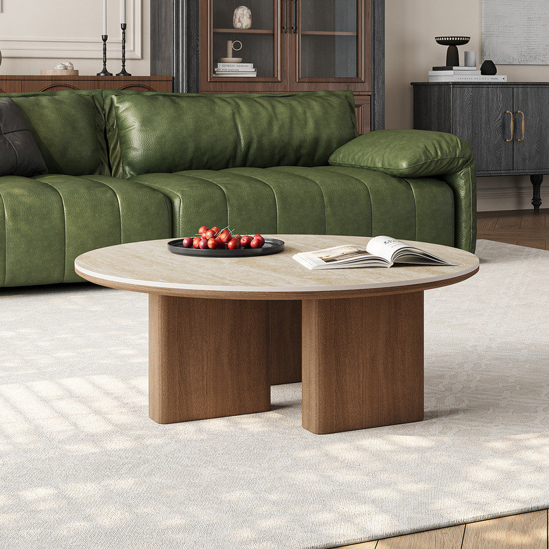 Hokku Designs Round coffee table with three legs in brown | Wayfair