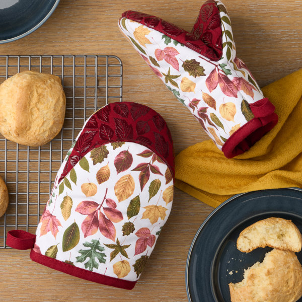MARTHA STEWART Autumn Harvest Falling Leaves Mini Oven Mitt 2-Pack Set ...