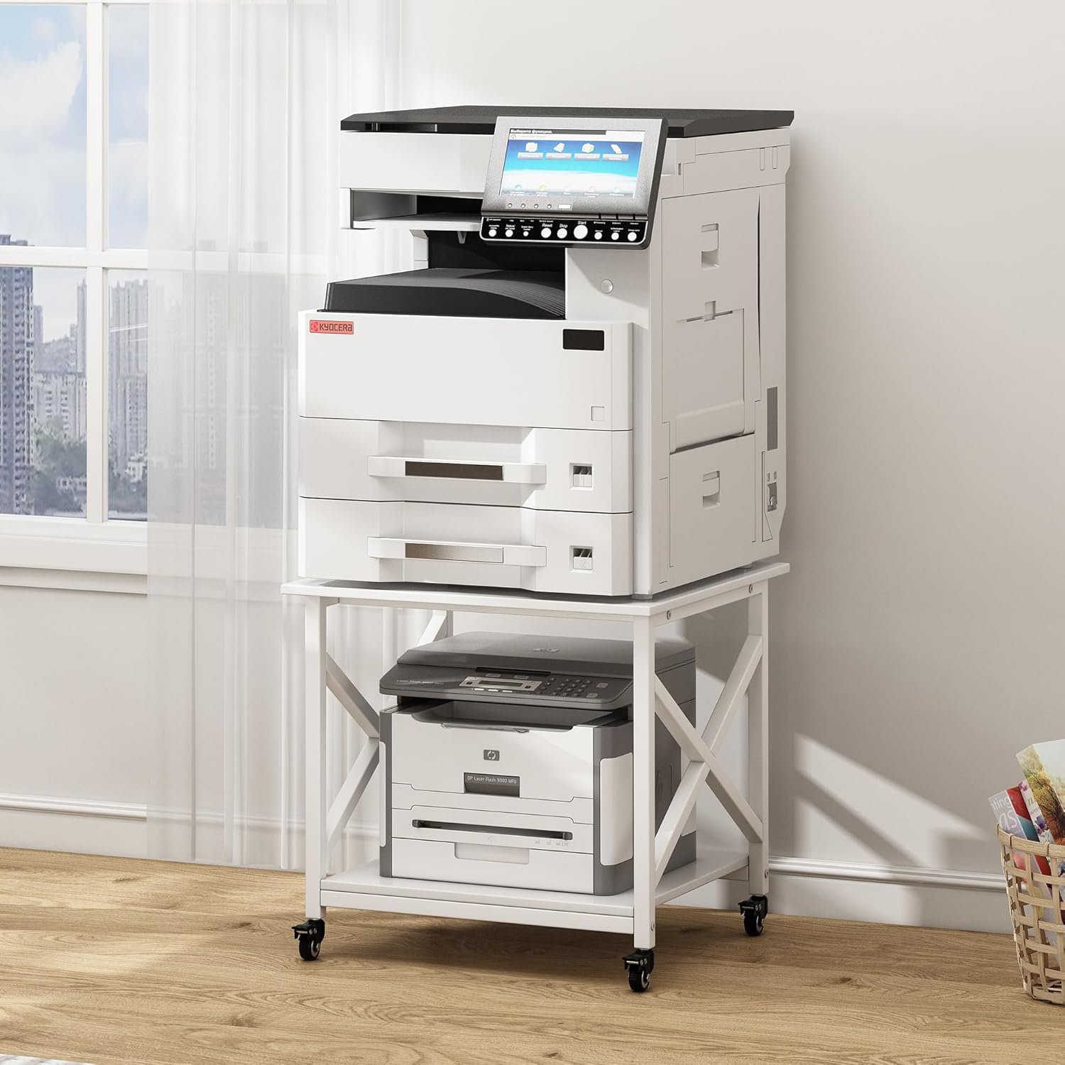 Passetas 2 Tier Square Printer Table With Storage Shelf For Home Office ...