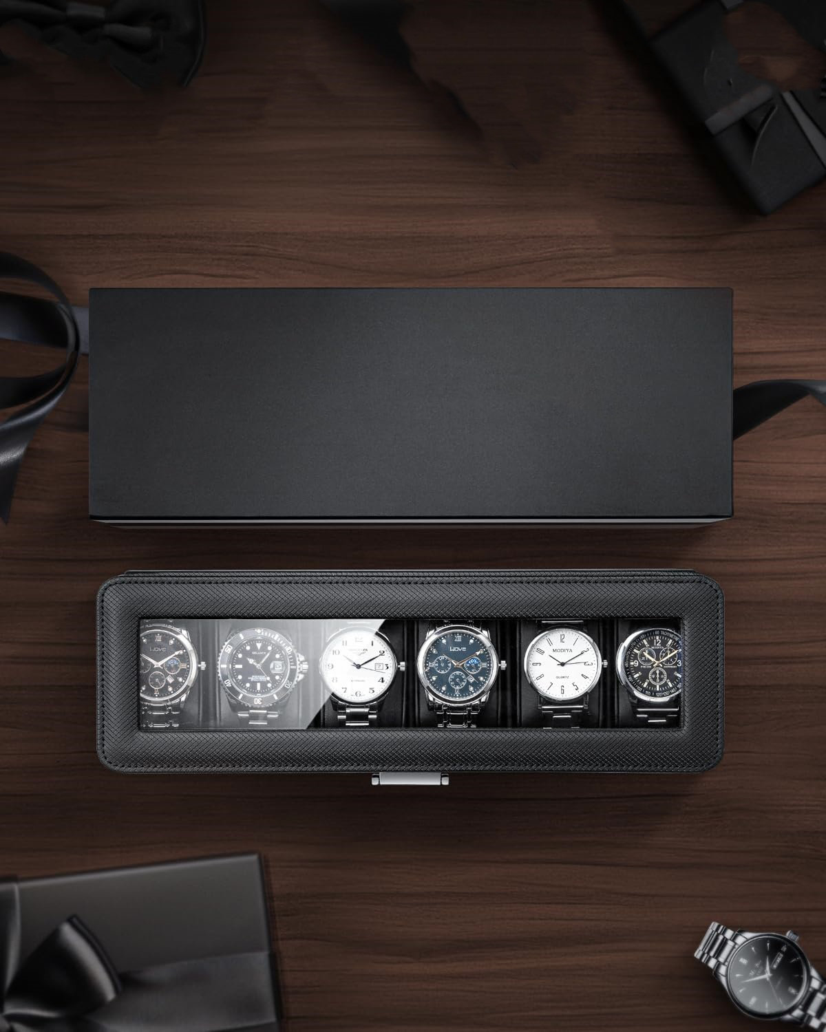 Latitude Run® 6-Slot Watch Case For Men, Watch Box With Glass Lid ...