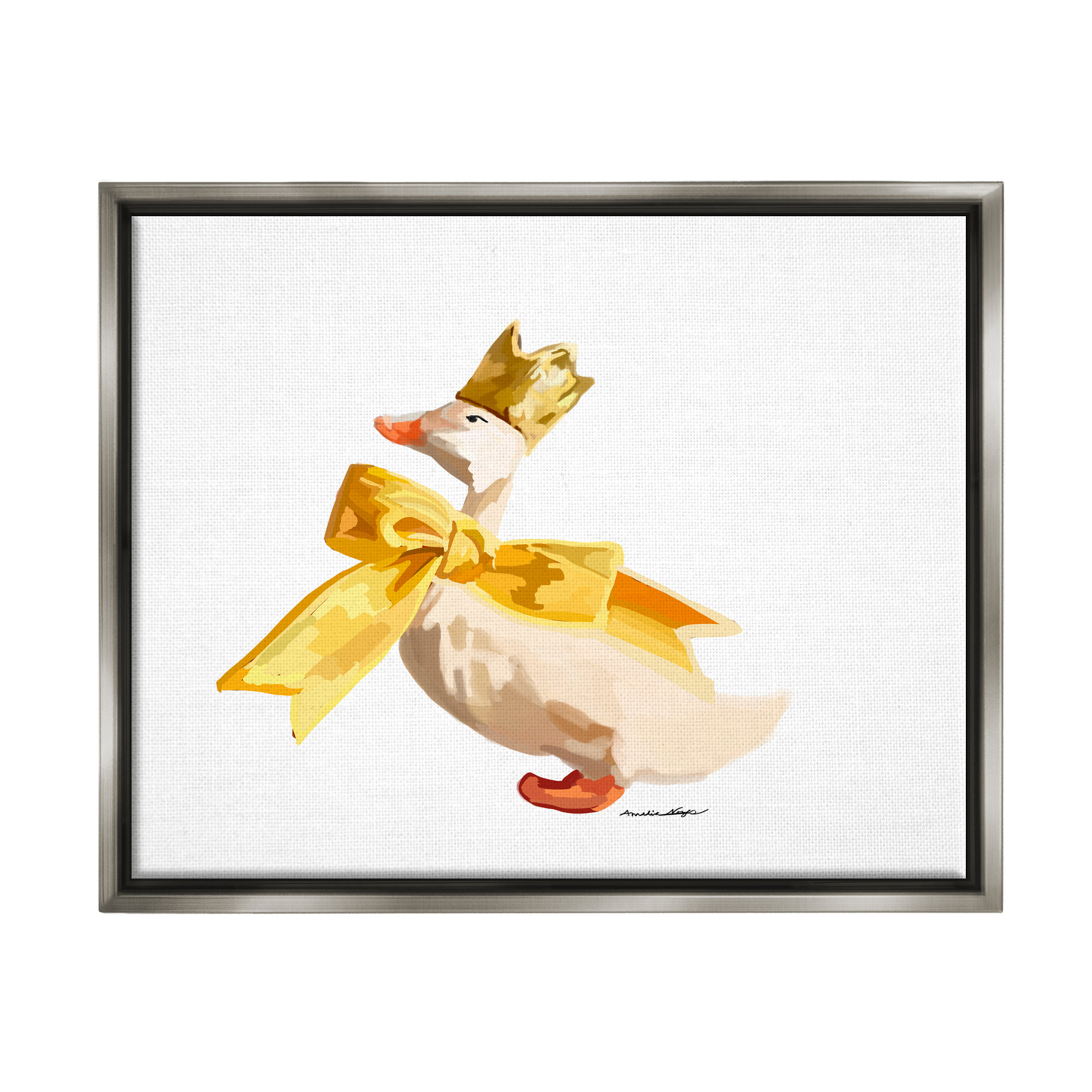Trinx Royal Duck With Bow Framed On Canvas by Amelia Noyes Print | Wayfair