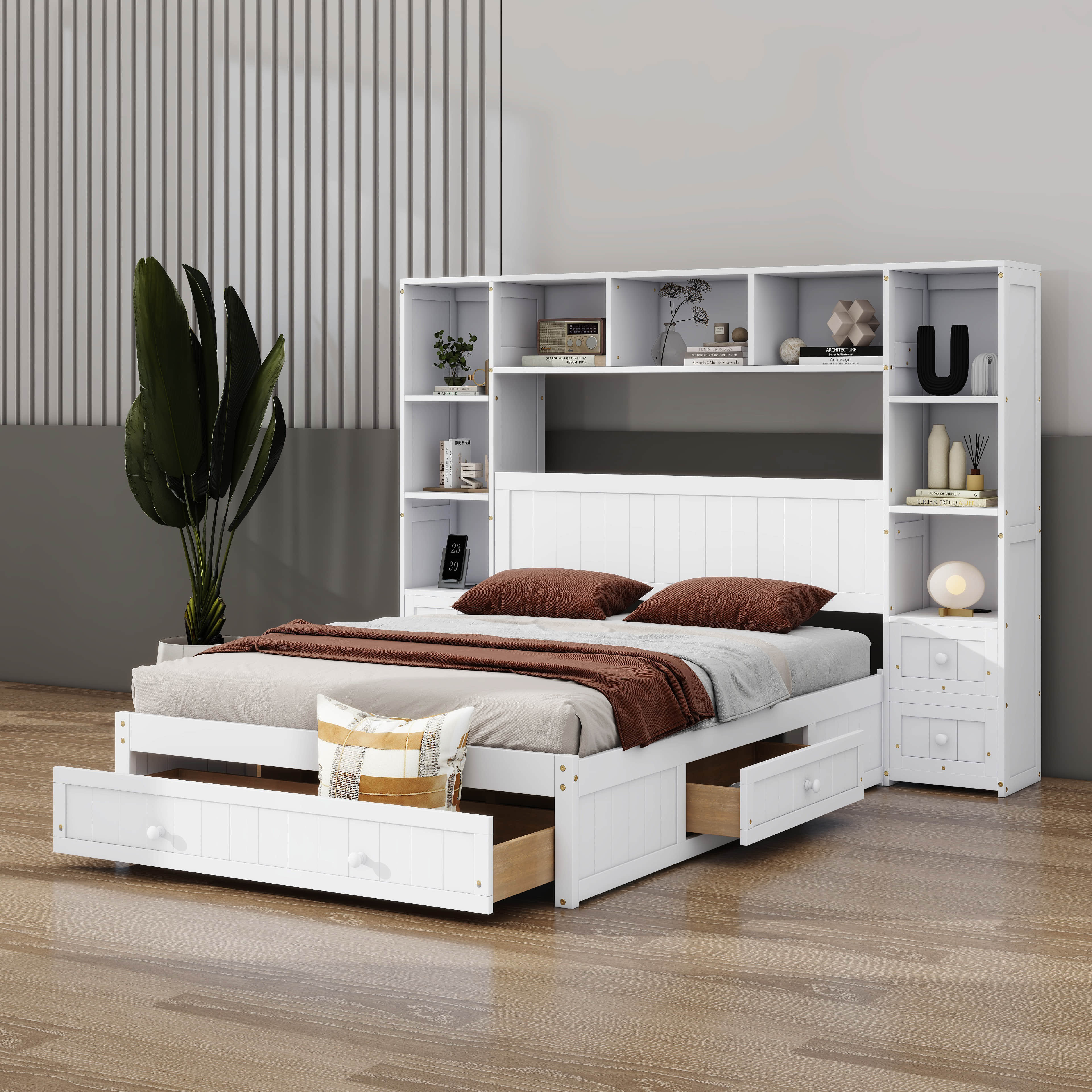 Latitude Run® Platform Bed With 2 Integrated Night Tables, A Storage ...