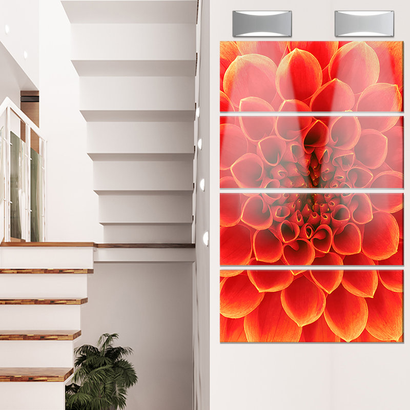 Design Art 'Orange Abstract Floral Design' 4 Piece Photographic Print ...