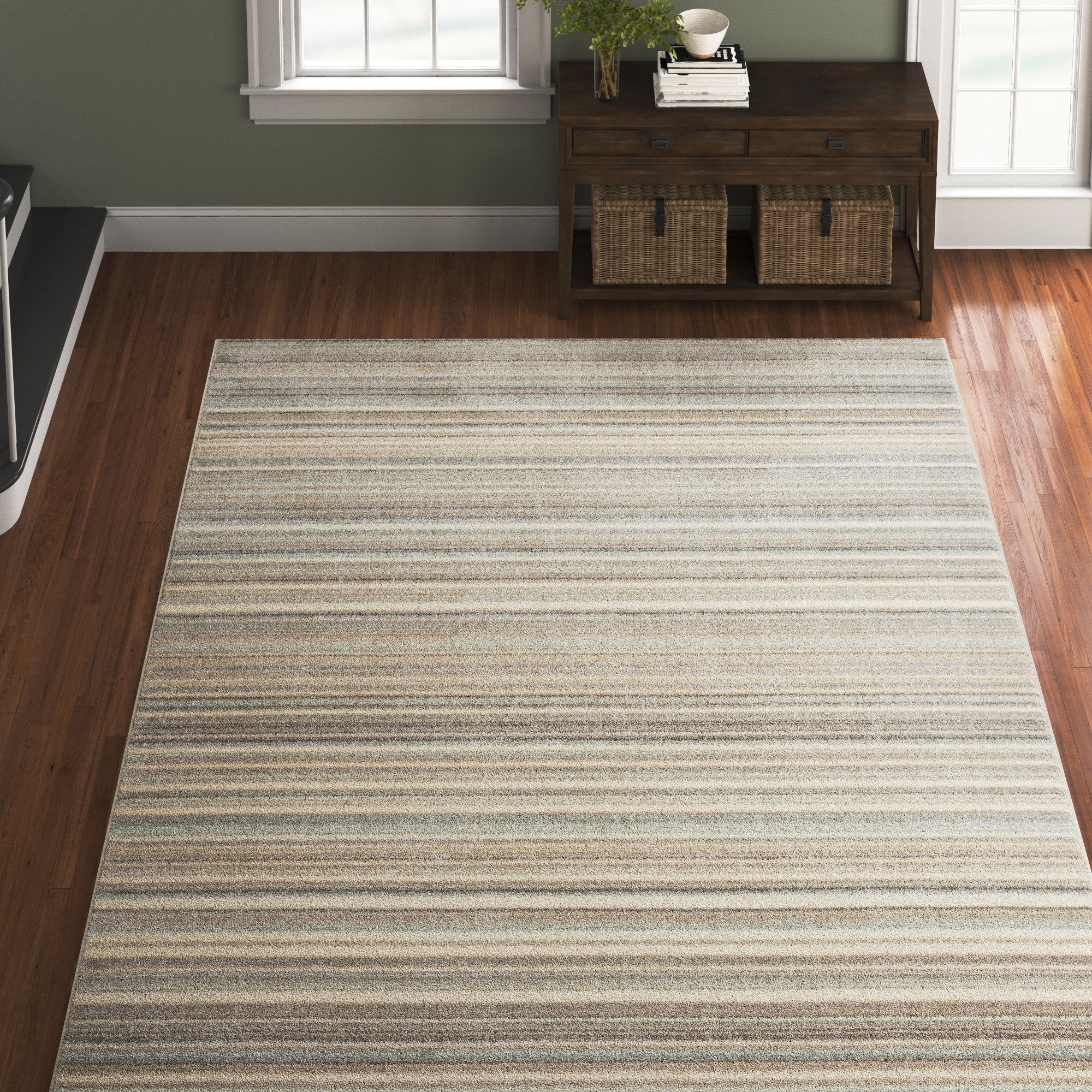 Sand & Stable™ Tapis gris / ivoire / bleu tissé à la main Patchway et ...