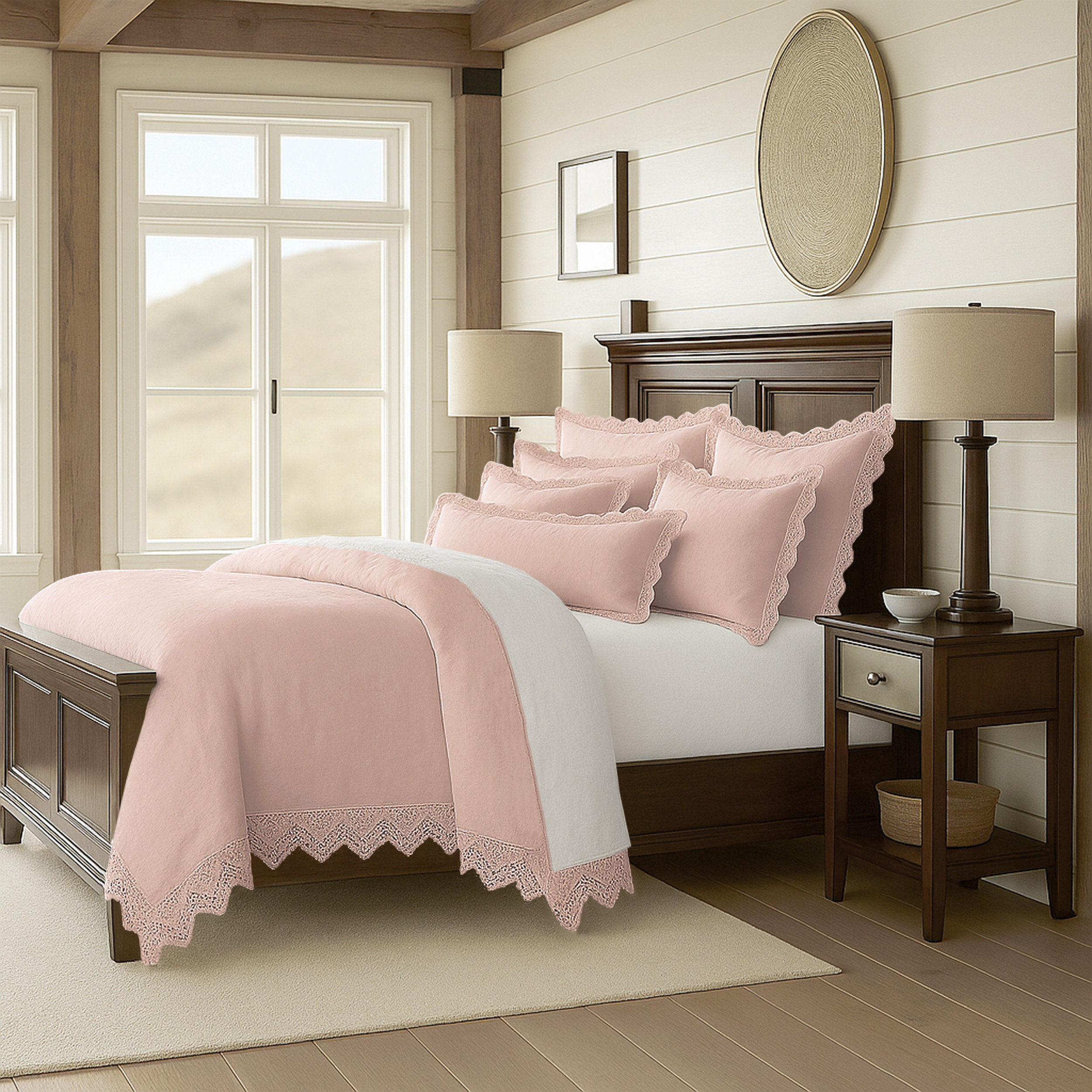 6ix Tailors Fine Linens Ensemble de couvre-lit en coton rose français ...