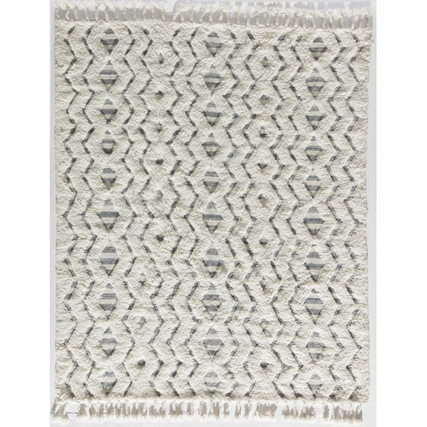 Rugs America Keila Hand-Knotted Wool Geometric Area Rug in Ivory | Perigold