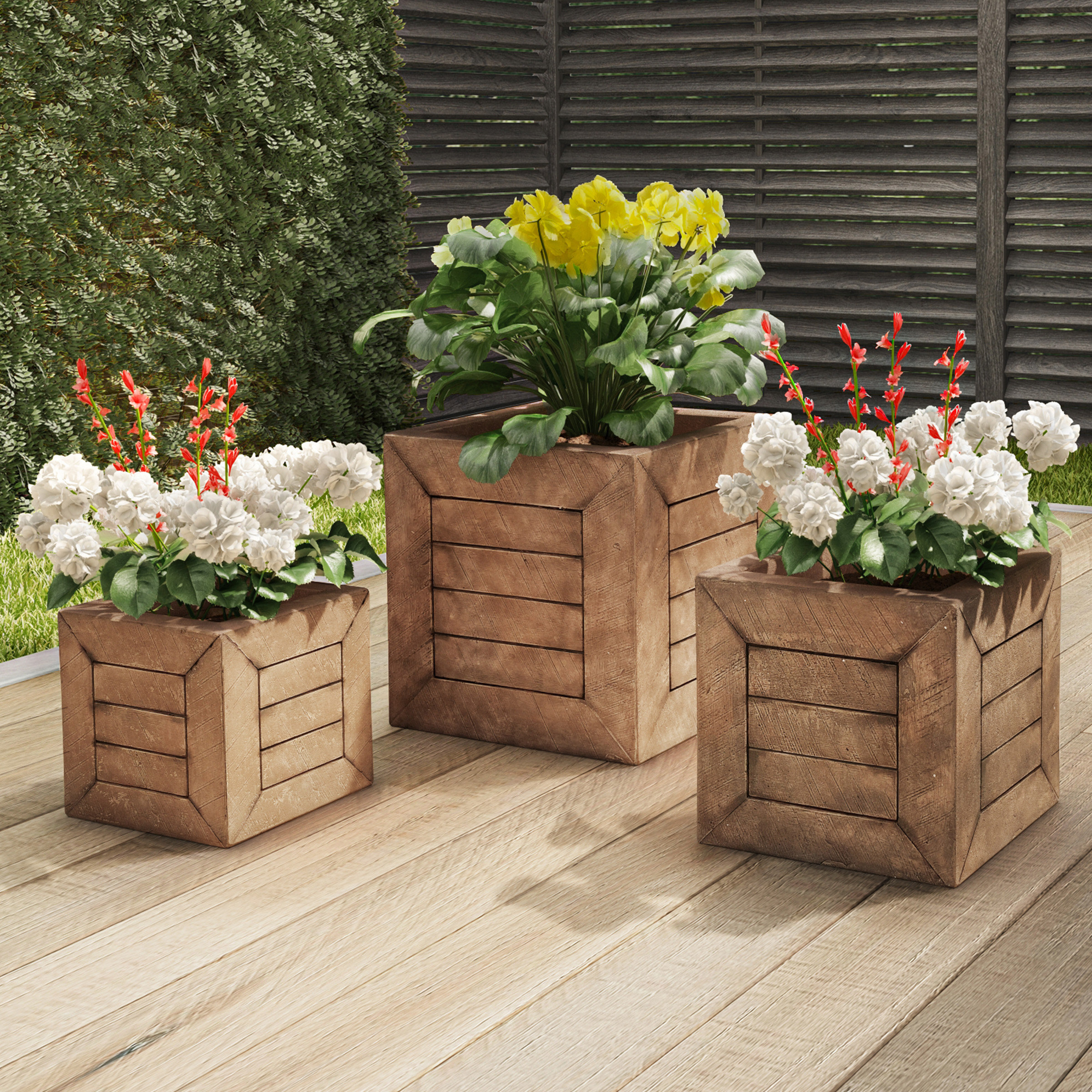 Loon Peak® Sasun Plant Pots - Wood-Look Planter 3 - 15.7”, 12.7” and 10 ...