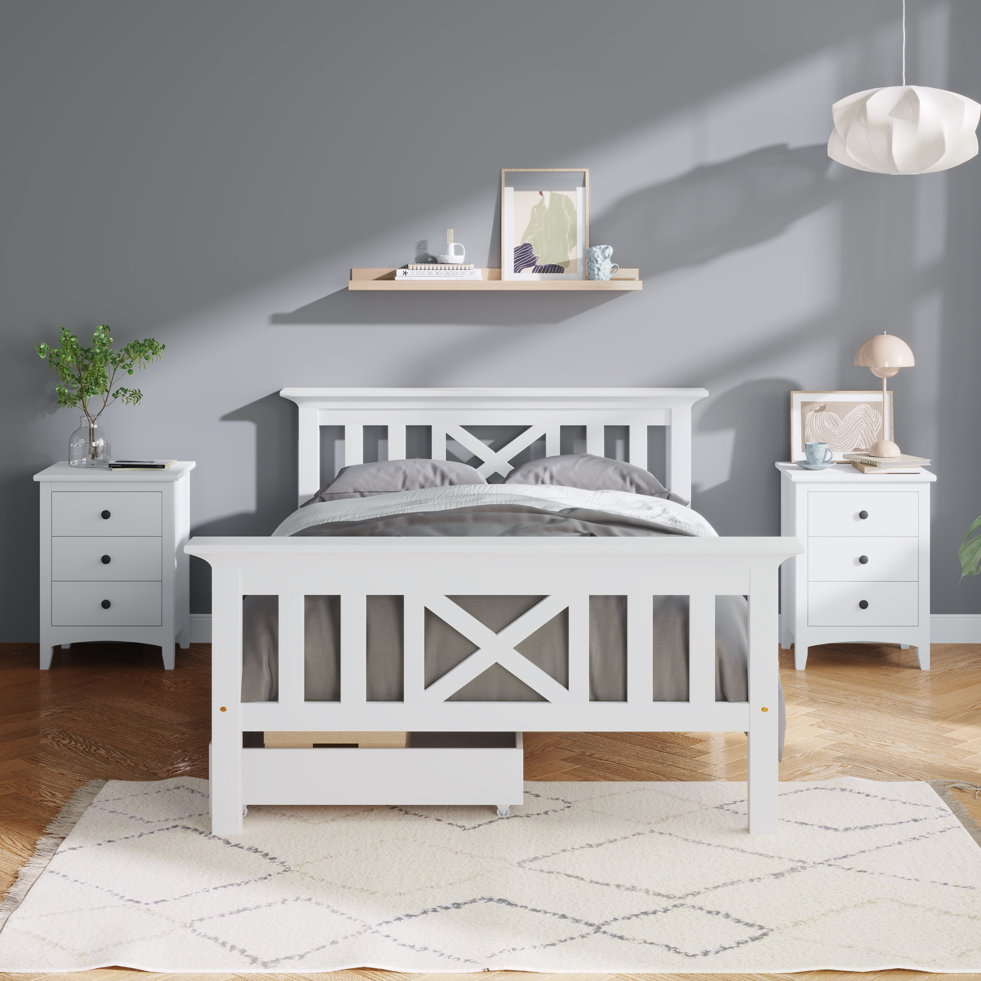 Lark Manor White Wooden Single Storage Bed with Drawers – Solid Pine ...
