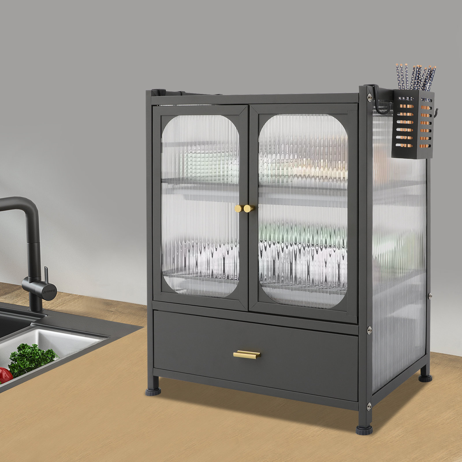 SUNYOU Multifunctional Kitchen Storage Dish Cabinet With Drawers(Dual ...