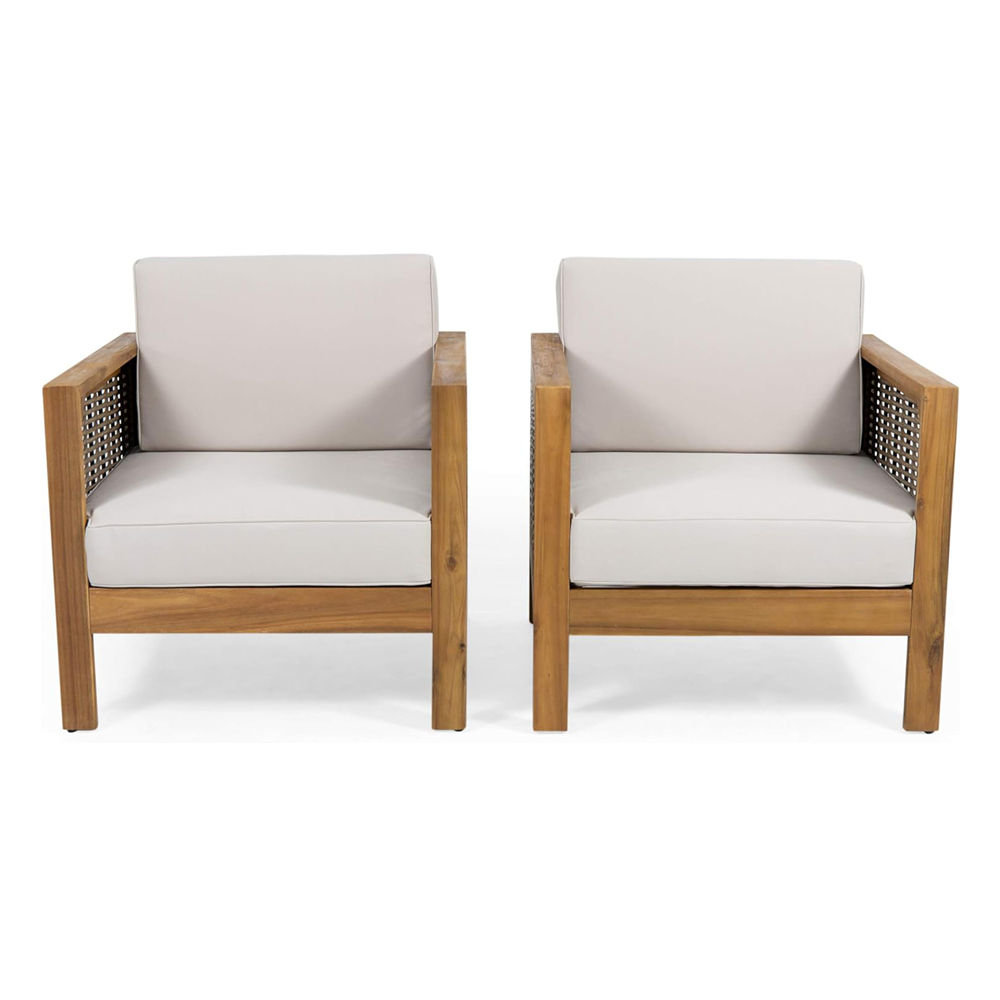 Rosecliff Heights Set of 2, Outdoor Acacia Wood Club Chair with Wicker ...